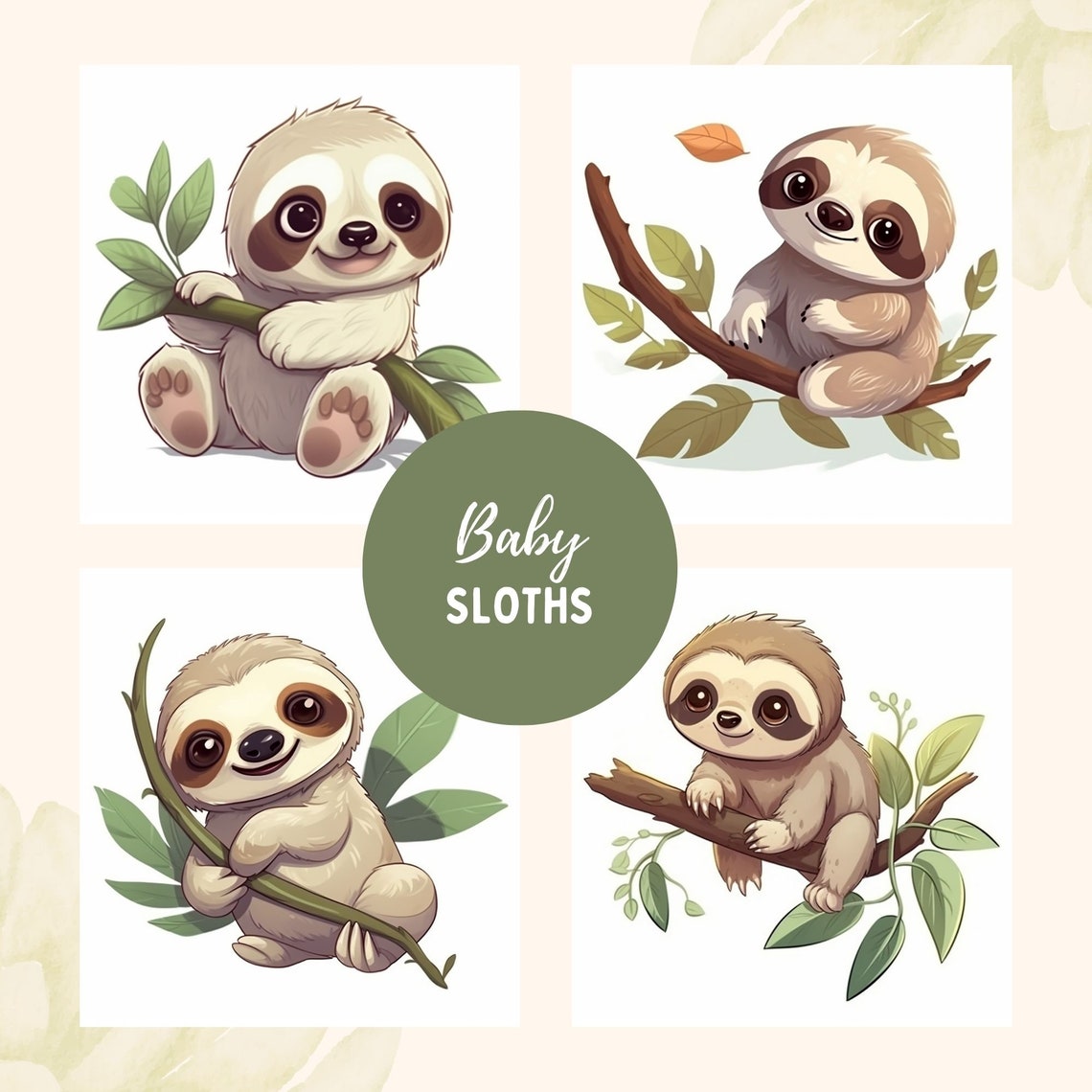 Baby Sloths Clipart Bundle, 20 High Quality PNG, Cute Sloths Clipart ...