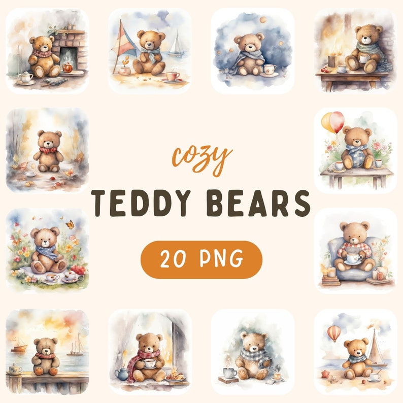 Teddy Bear Clipart, 20 High Quality PNG, Watercolor, Teddy Bear Art ...