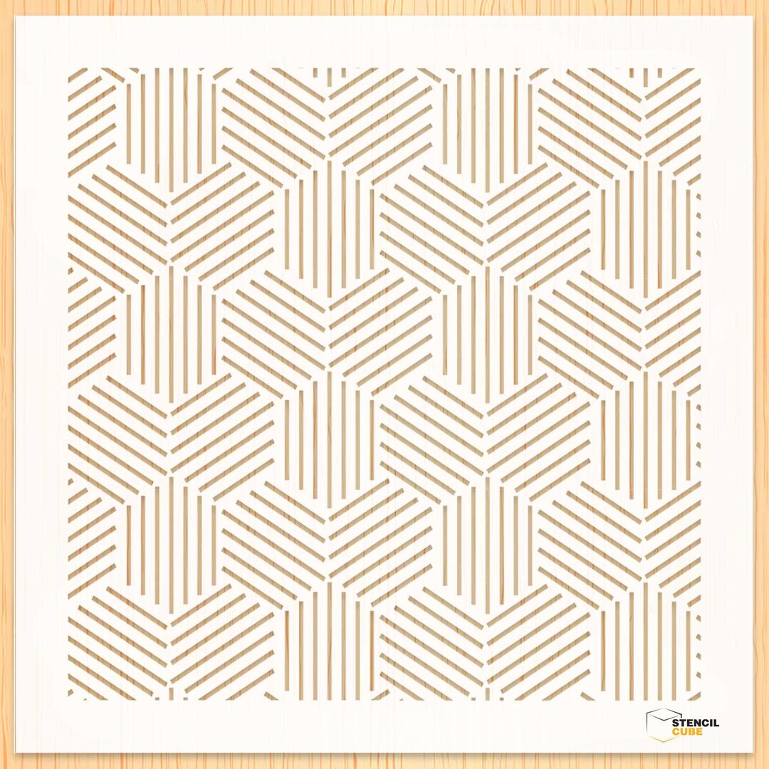 Hexagon With Line Wall Pattern Stencil - Etsy