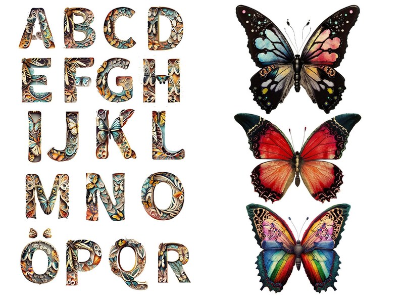 Junk Journal Butterflies Fonts Kit Shabby Butterfly Vintage - Etsy