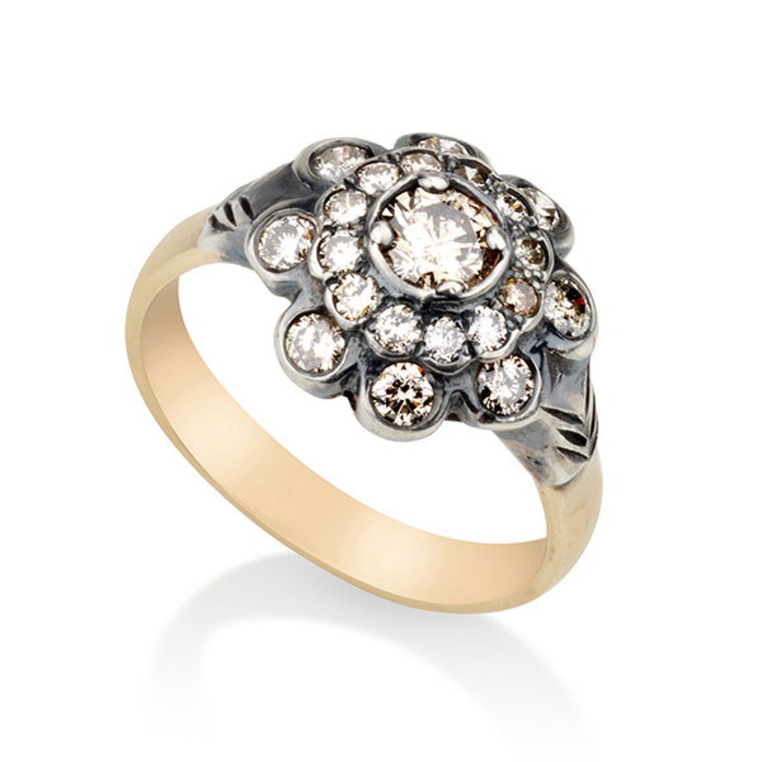 Ring in Classic Floral Design, Antique Victorian, Combination of Silver ...