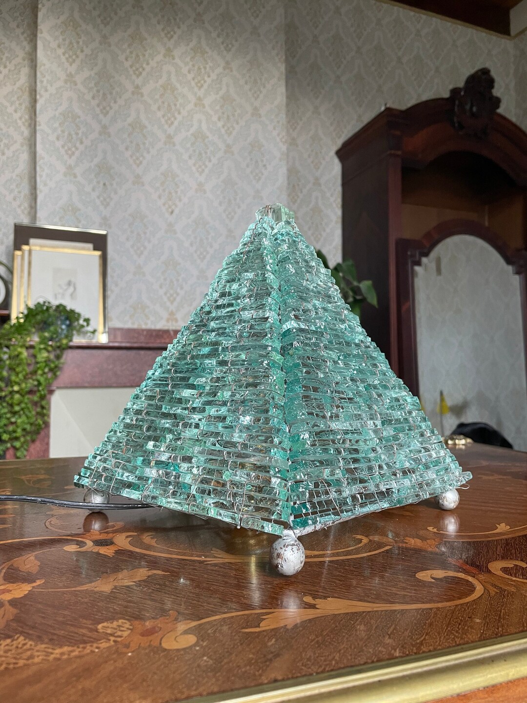 Vintage Glass and Metal Pyramid Lamp - Etsy