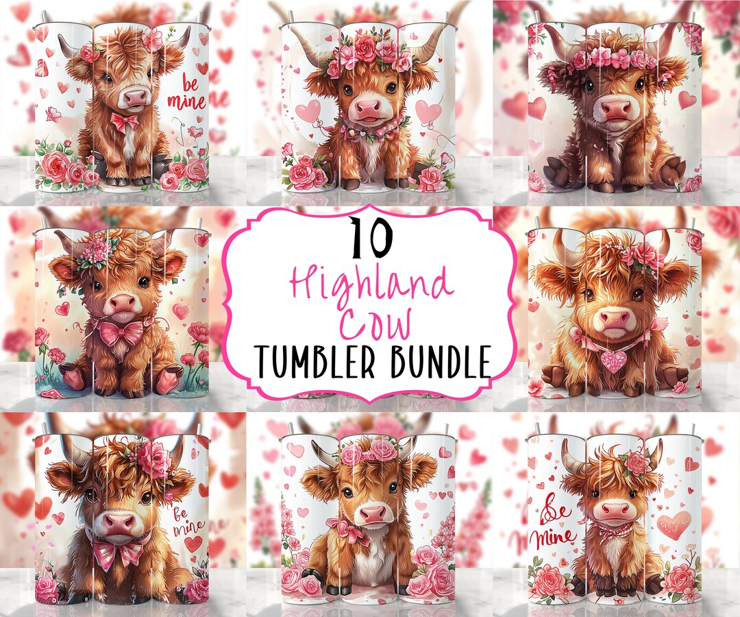 Baby Highland Cow Valentines Day Tumbler Wrap Bundle, Valentines Cow ...