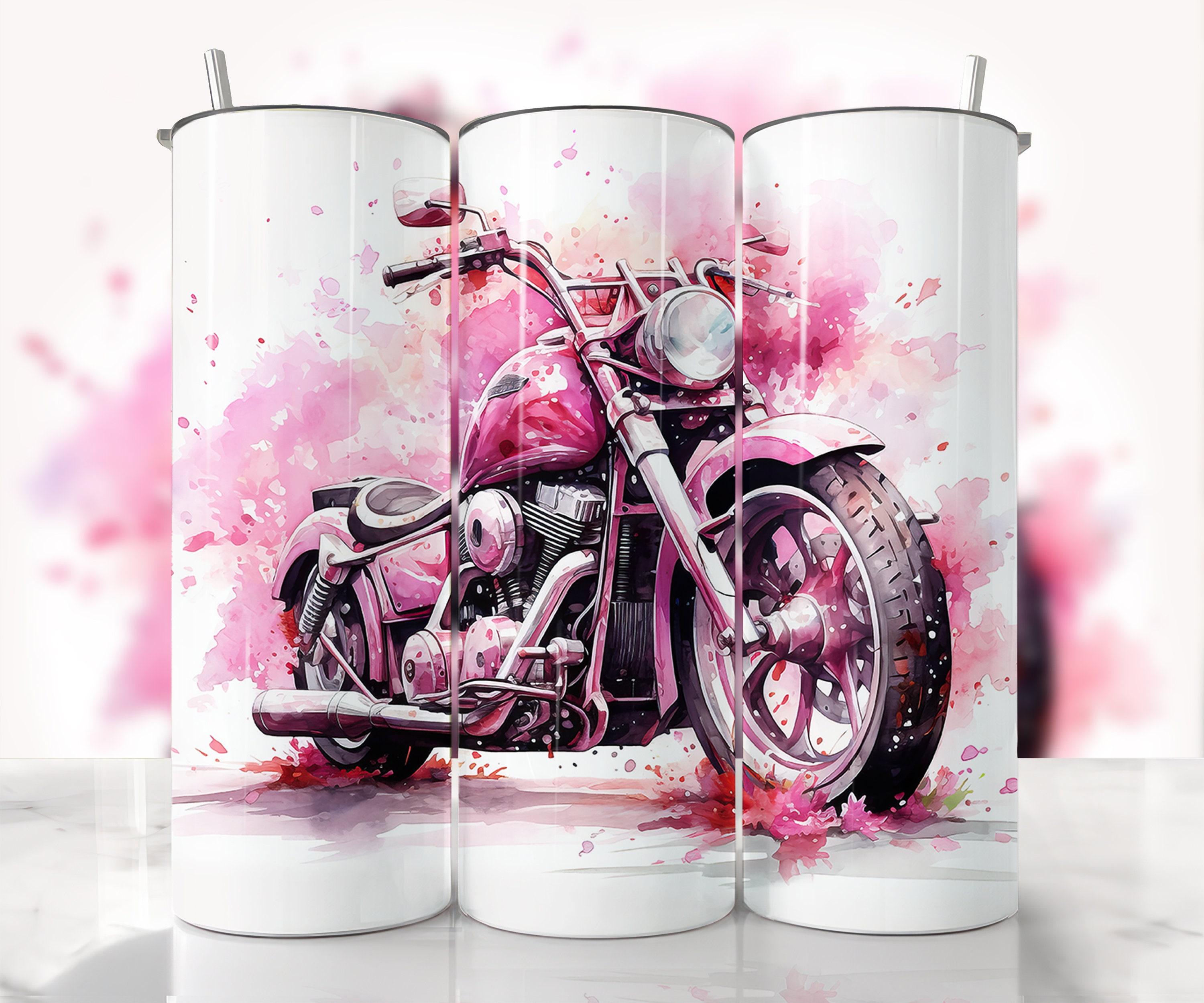 Seamless Motorcycle Wrap 20oz Tumbler, Pink Tumbler Wrap, 20oz Straight ...