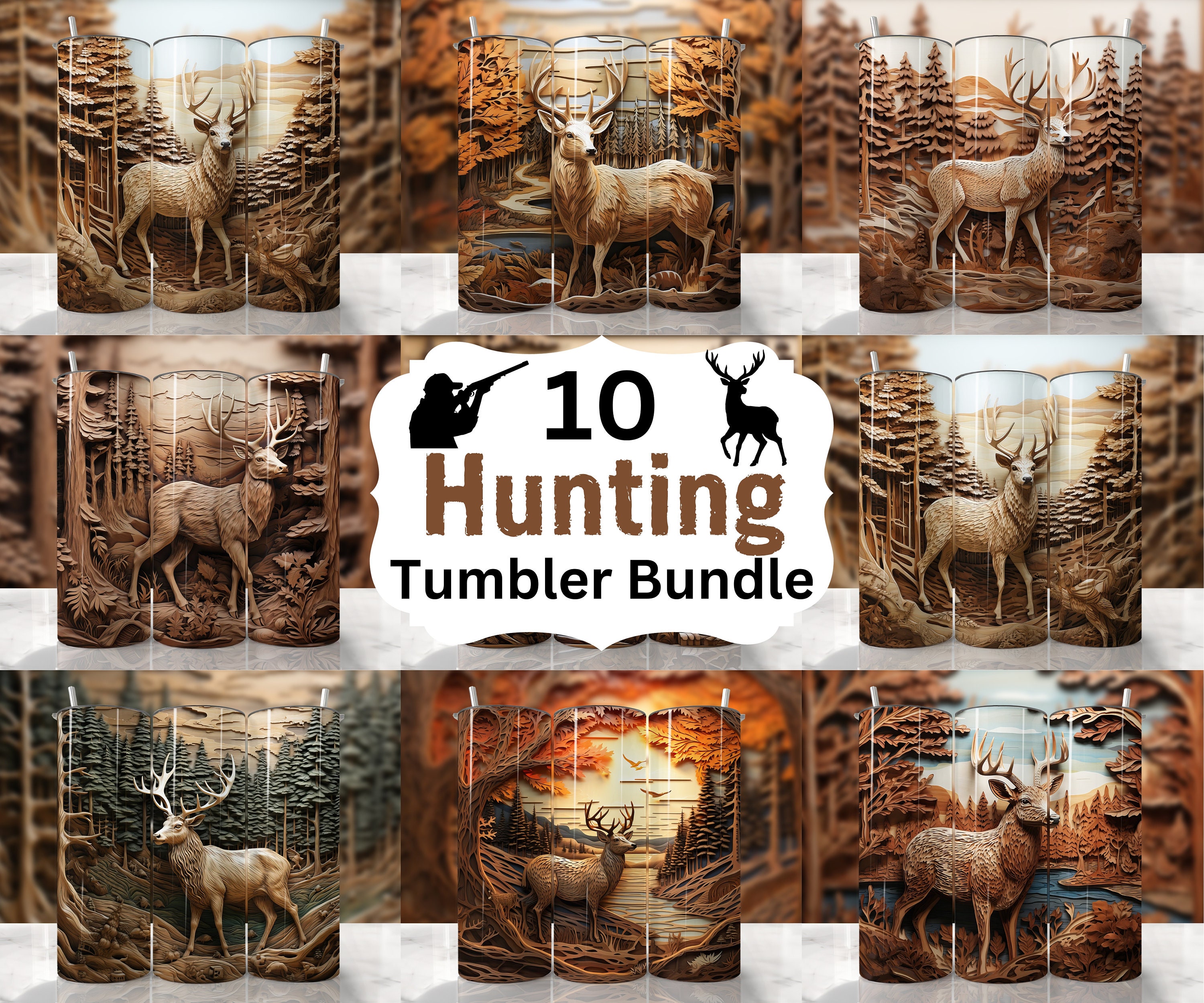 10 Wood Engraved Hunting Tumbler Wrap Bundle, Deer Hunting Tumbler Wrap ...