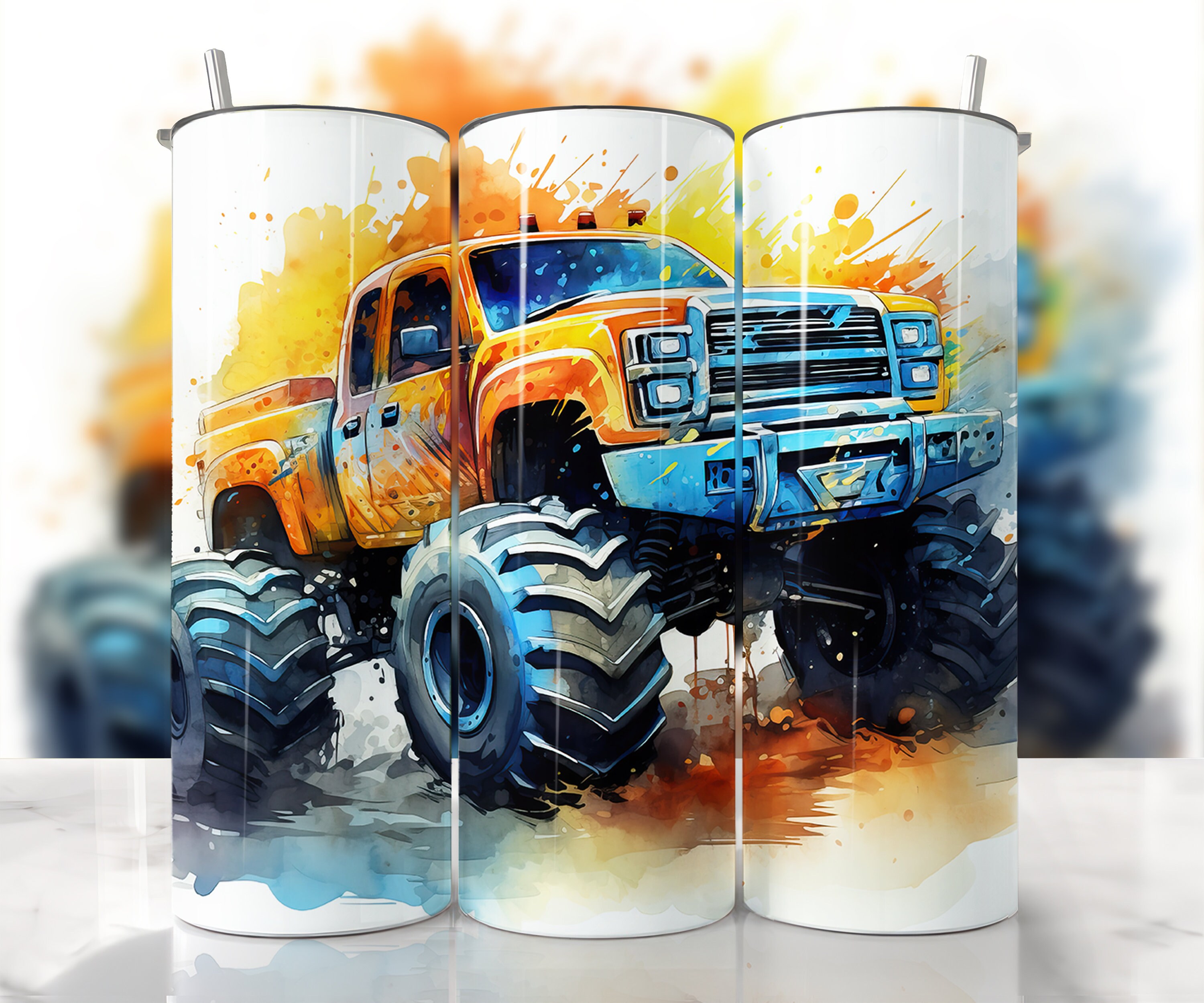 Monster Truck Tumbler Wrap, Seamless Monster Tumbler, Straight ...