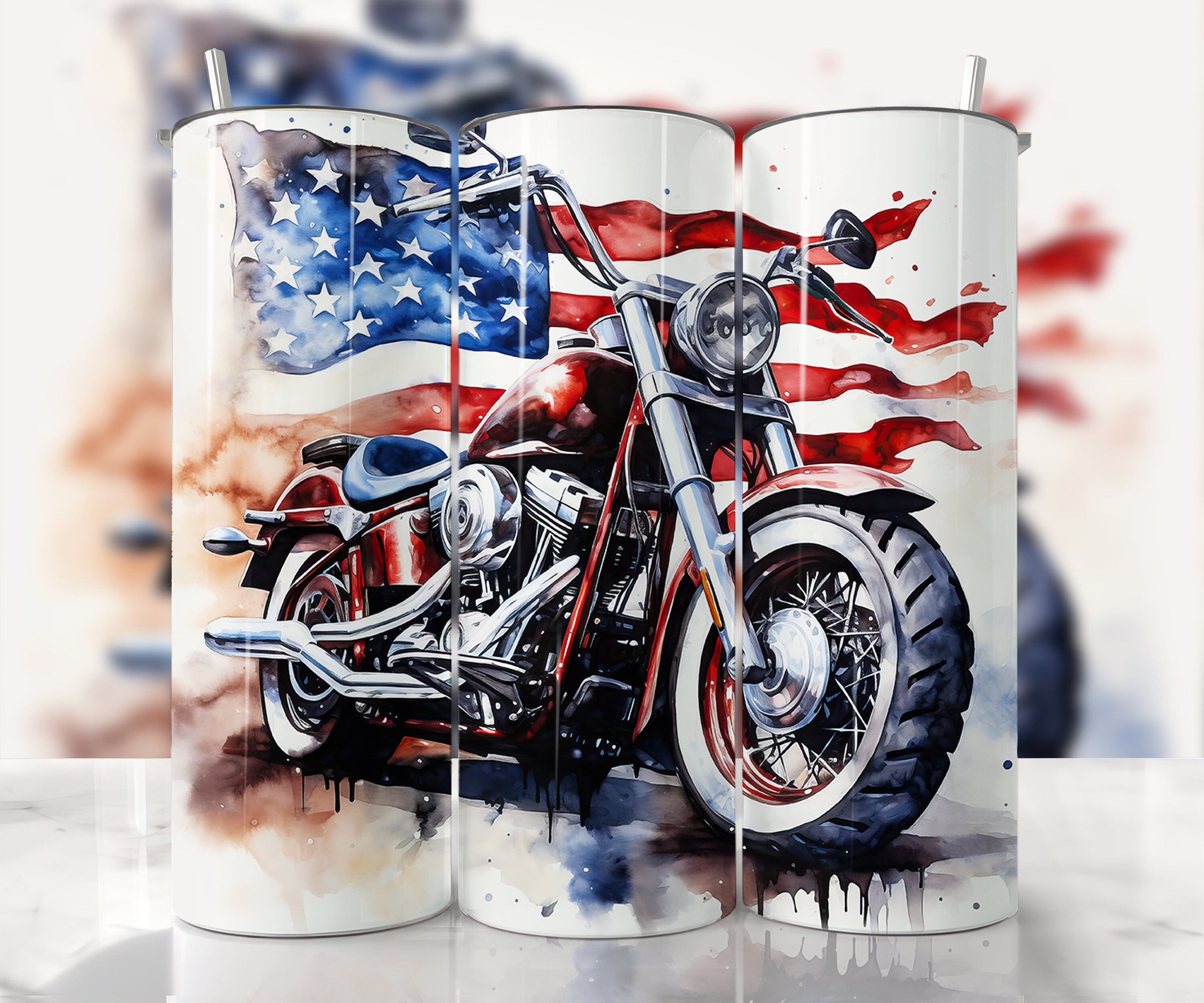 Seamless Motorcycle Wrap Tumbler, 20oz American Tumbler Wrap, Straight ...