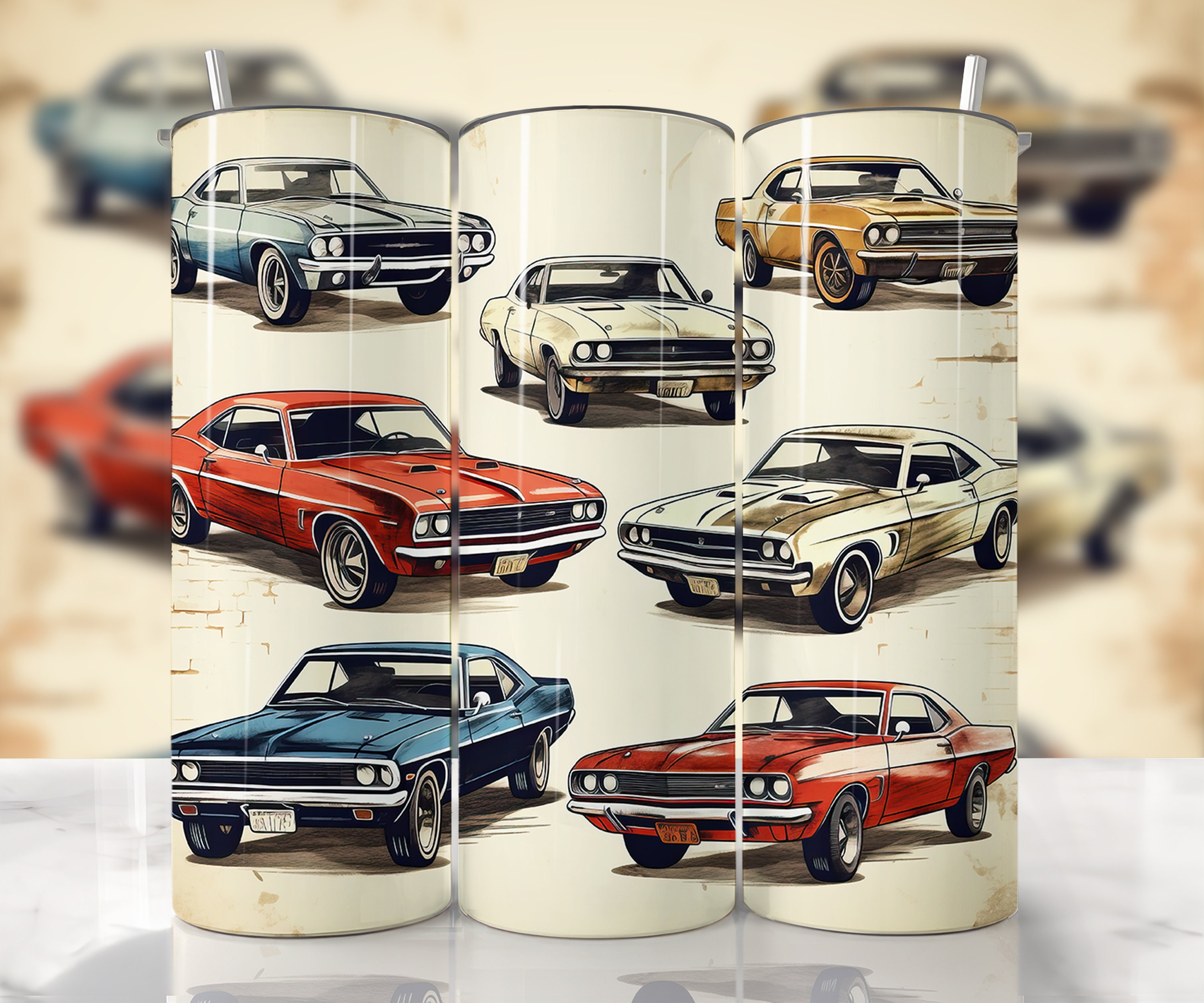 Vintage Car Tumbler Wrap, PNG Classic Car Tumbler, Straight & Tapered ...