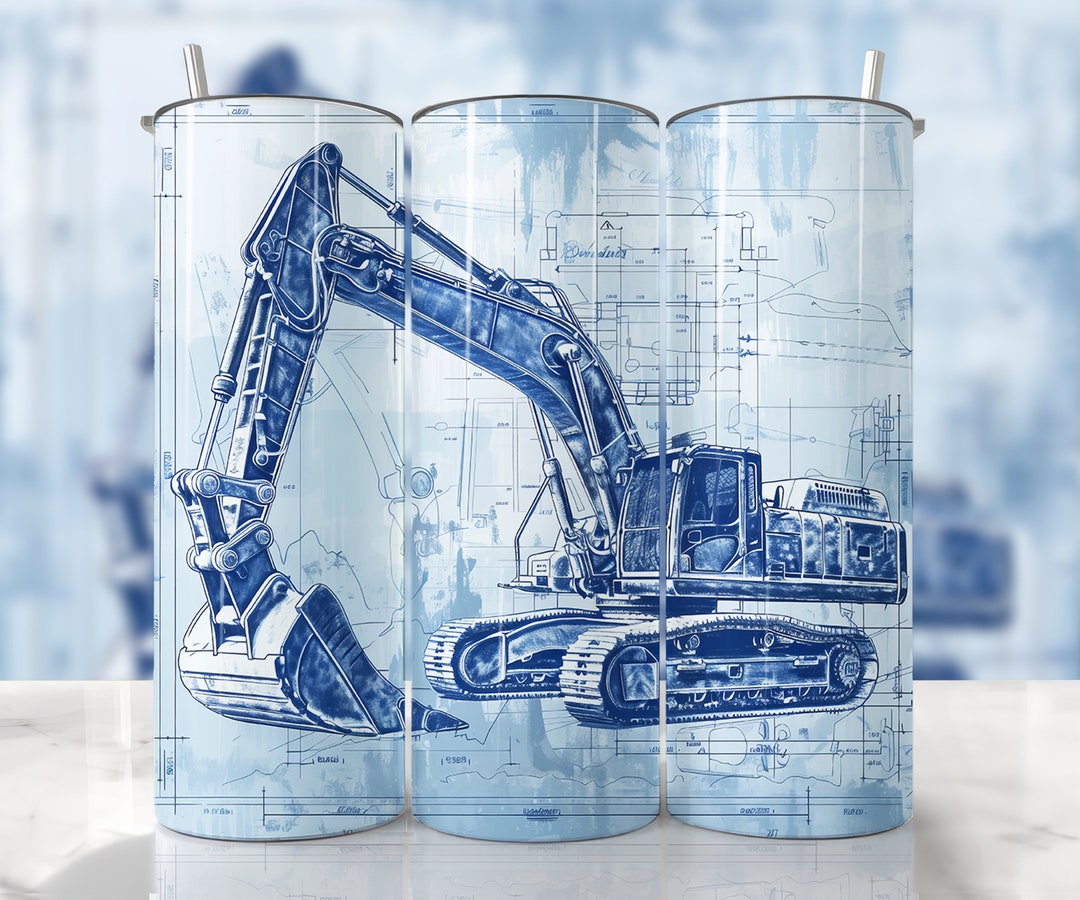 Excavator Tumbler Wrap, Construction Tumbler Wrap, Blueprint Tumbler ...