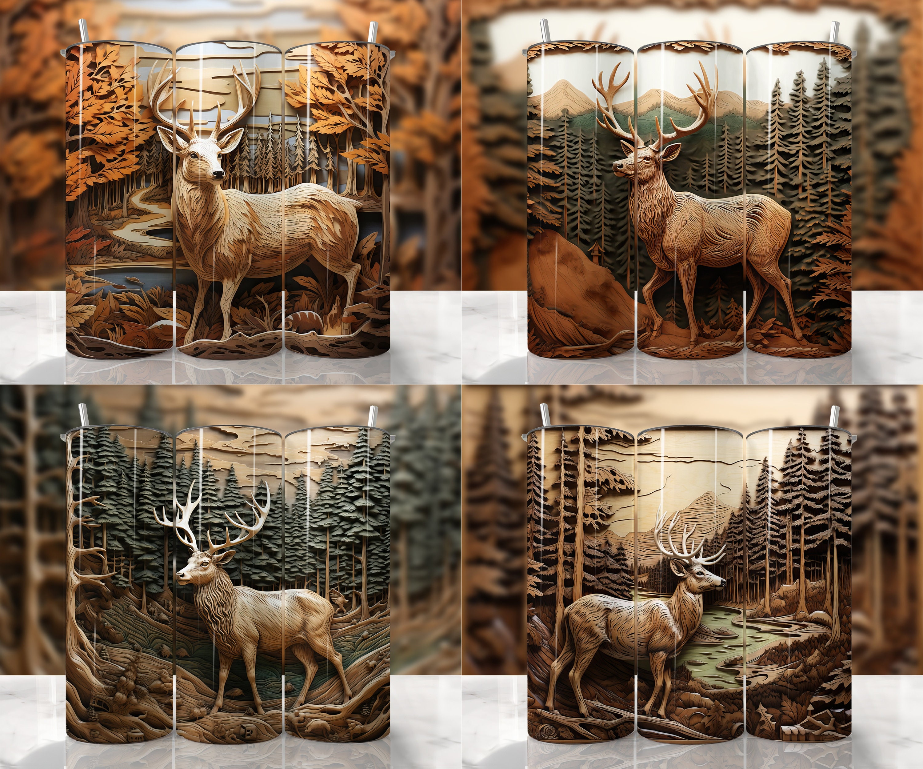 10 Wood Engraved Hunting Tumbler Wrap Bundle, Deer Hunting Tumbler Wrap ...