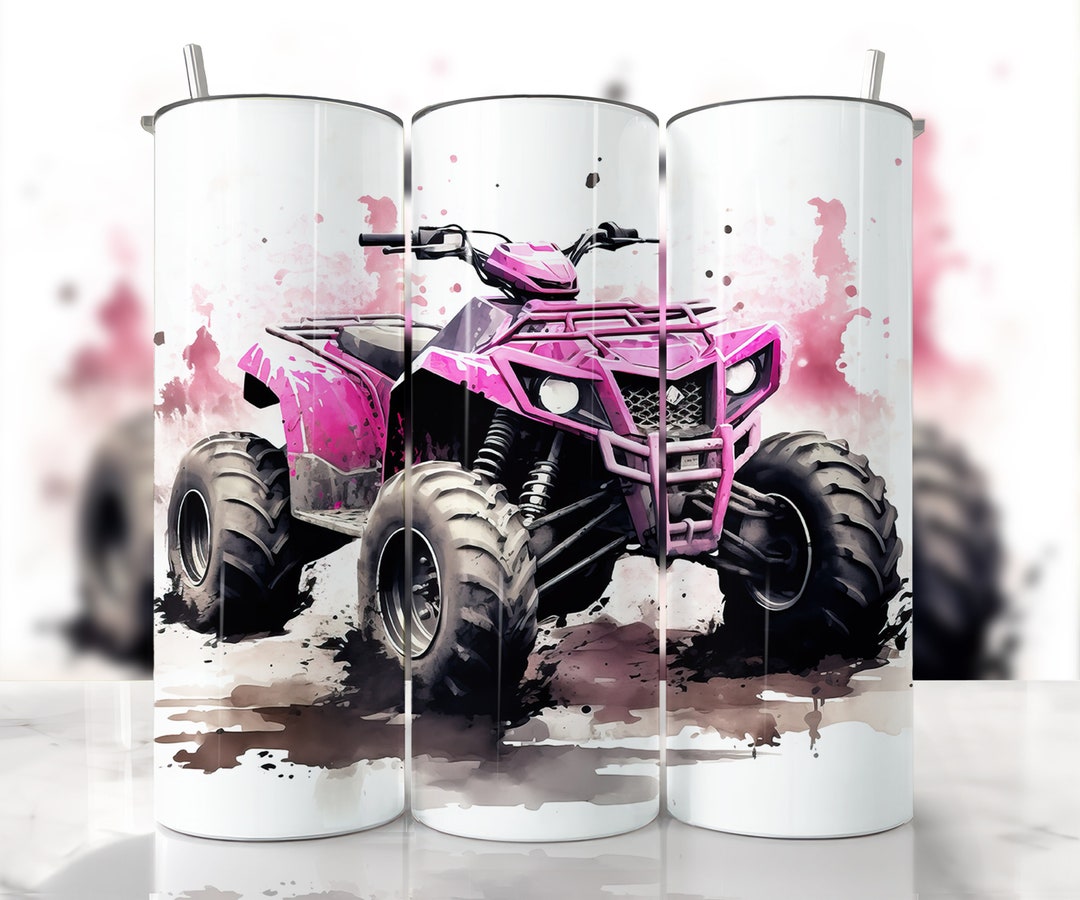 ATV Tumbler Wrap, Watercolor Tumbler ATV Wrap PNG, Pink 4 Wheeler ...