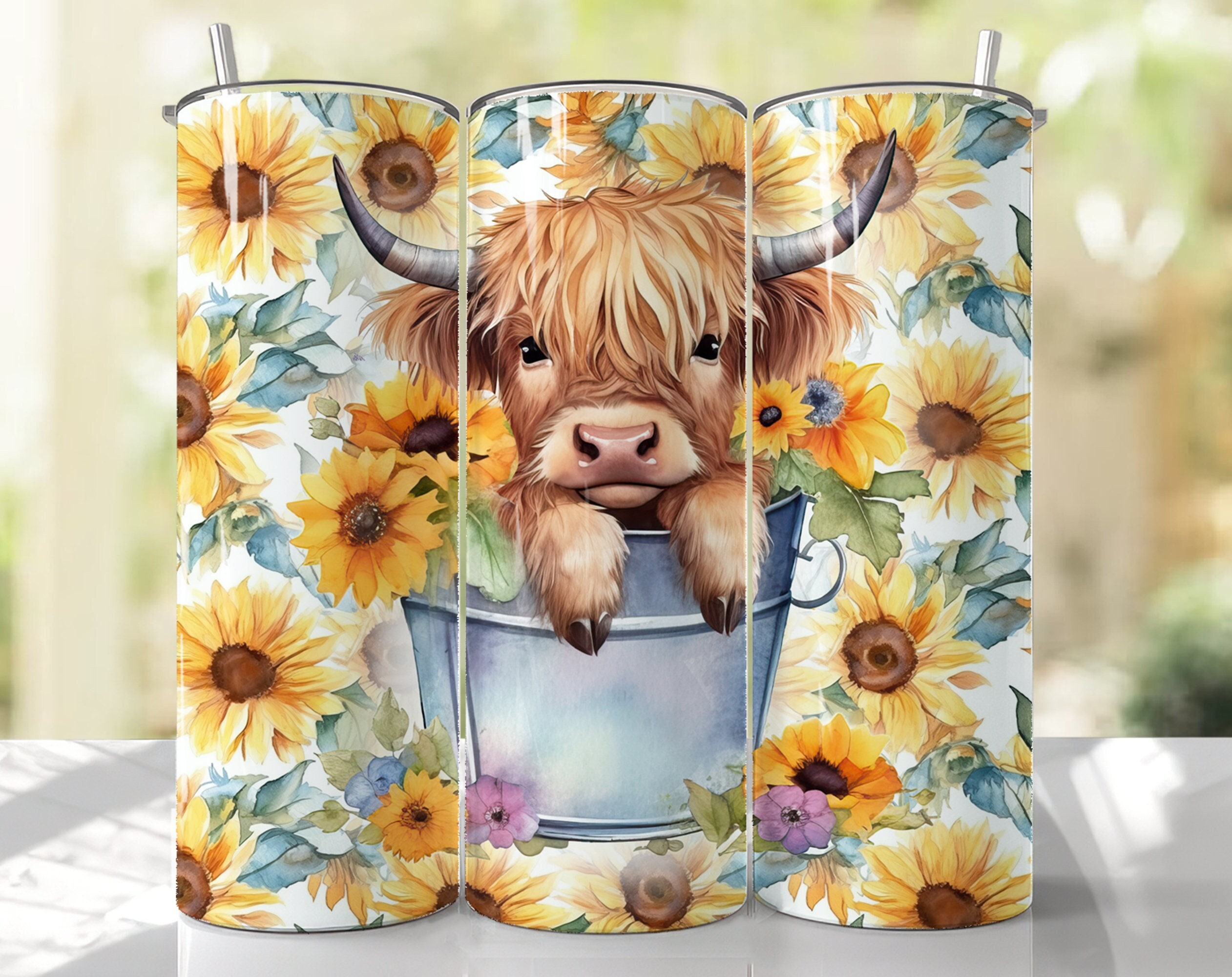 Highland Cow in Bucket Seamless Tumbler Wrap PNG Tumbler - Etsy