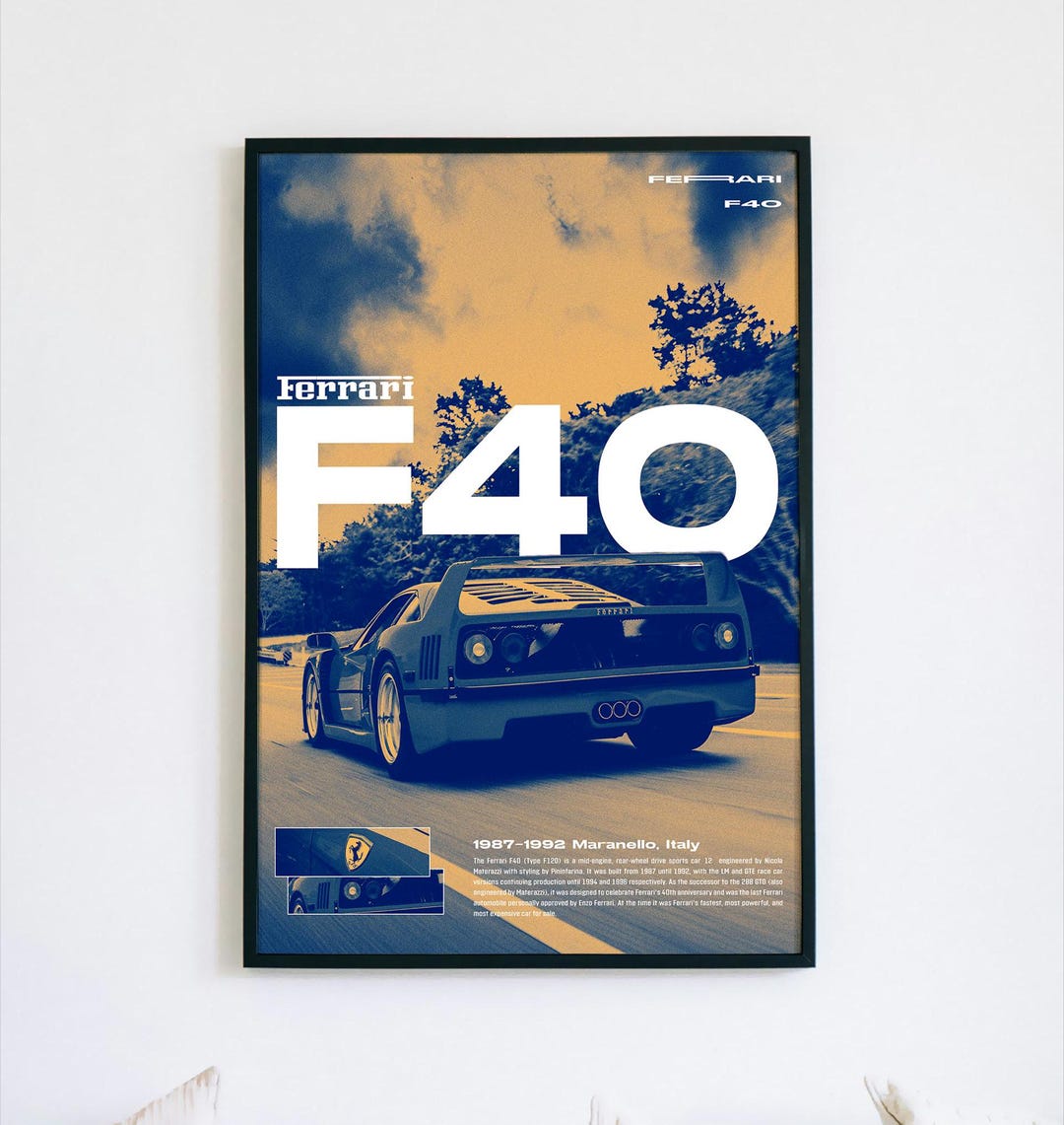 Ferrari Print, F40, Ferrari Poster, Hypercar Poster, Hypercar, Print ...