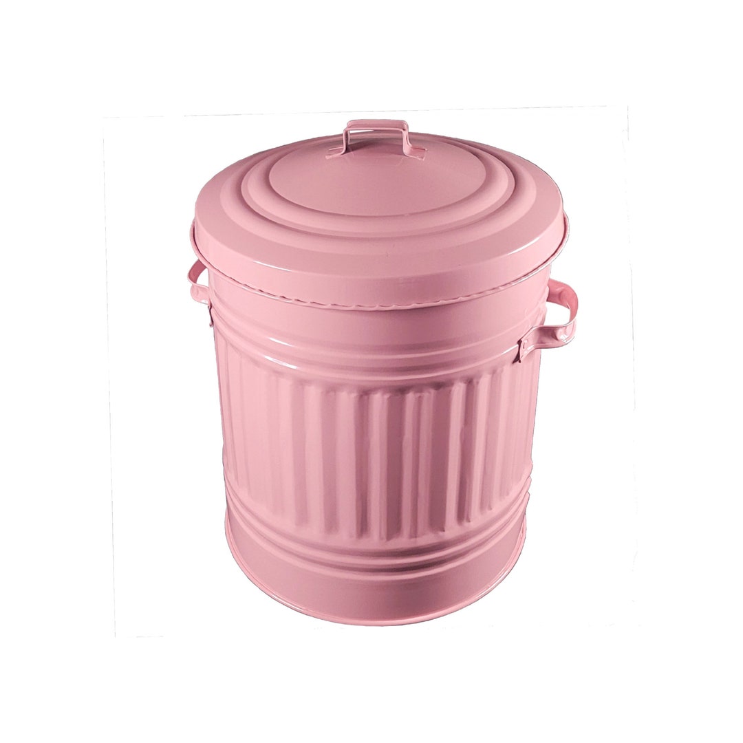 Baby Pink Metal Bin With Dustbin Lid Strong Steel 30L Bin Ideal for the ...