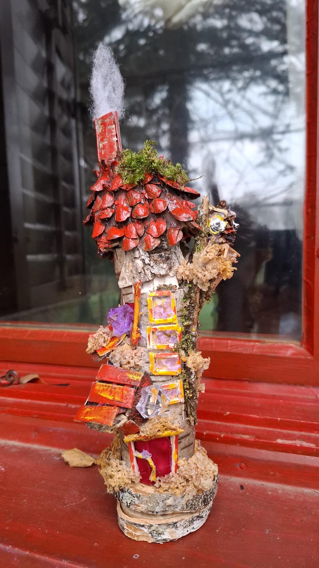 Large Handmade Fairy House With Smoking Chimney, Crystals&amethyst - Etsy