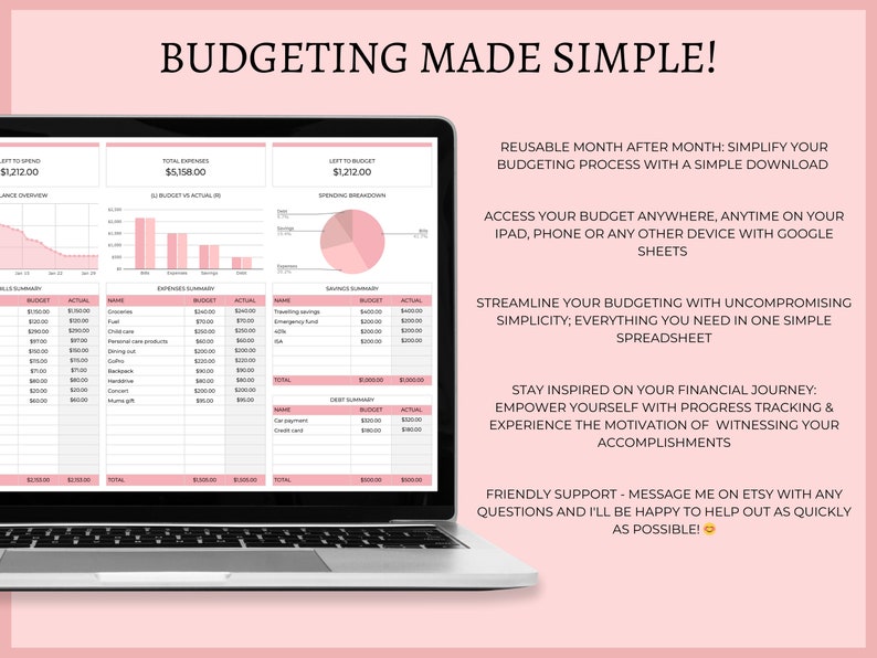 Monthly Budget Spreadsheet for Google Sheets, Budget Template, Digital ...