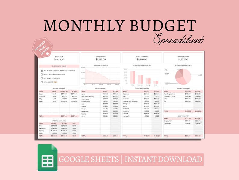 Monthly Budget Spreadsheet UK UK Monthly Budgeting Spreadsheet Simple ...