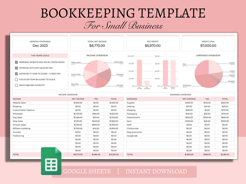 Bookkeeping Template for Small Business | Google Sheets Bookkeeping ...