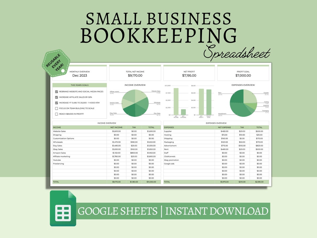 Small Business Bookkeeping Template Spreadsheet Tracker Google Sheets ...