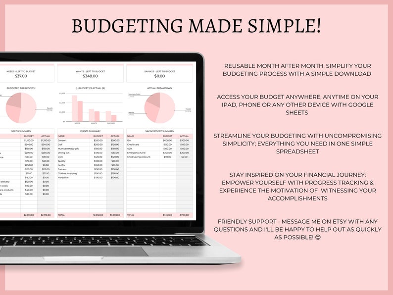Monthly Budget Google Sheets Template: Financial Tracker (digital ...