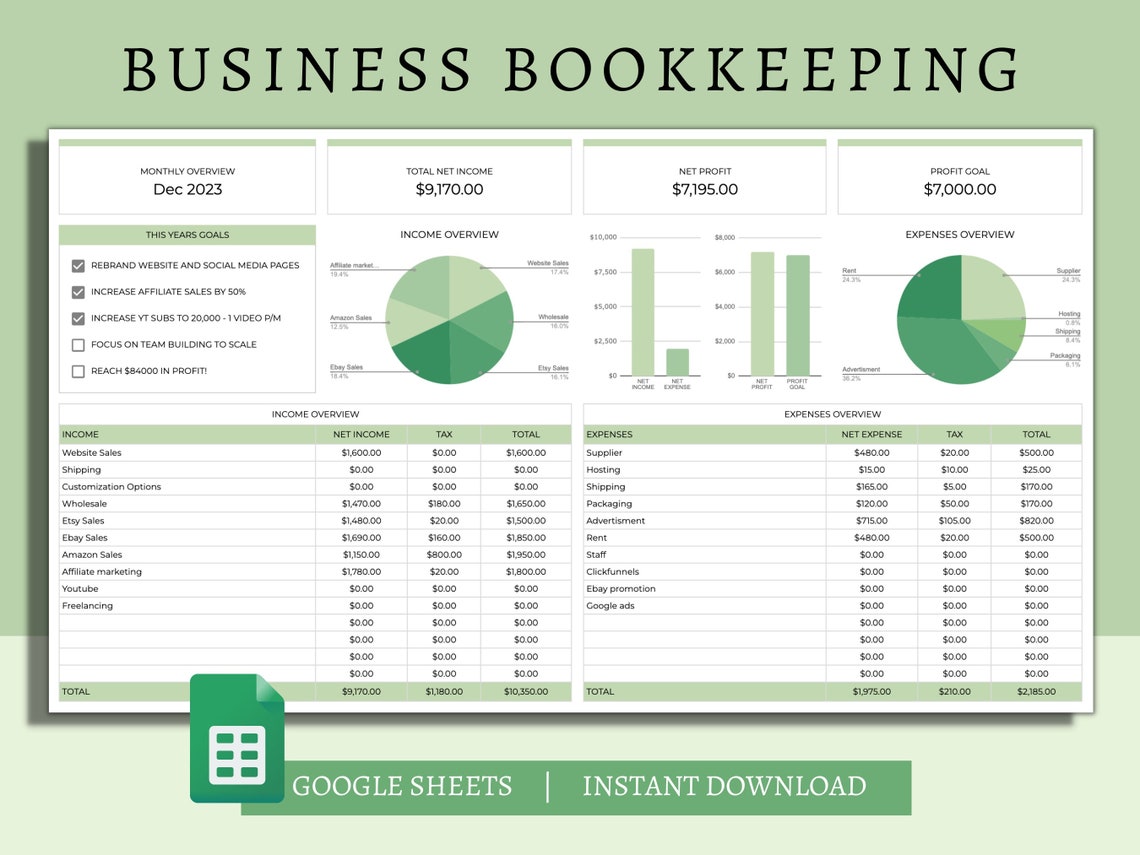 Business Bookkeeping Google Sheet Template: Financial Tracker (digital ...