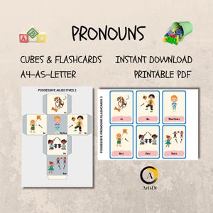 Language Learning Printable Flash Cards Pronouns Gift Cubes Young ...