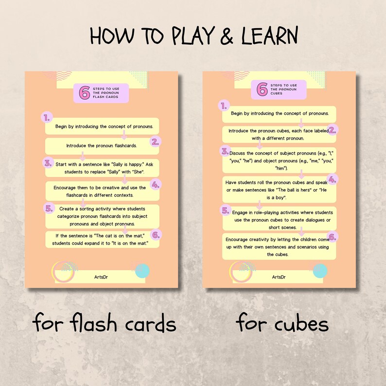 Language Learning Printable Flash Cards Pronouns Gift Cubes Young ...