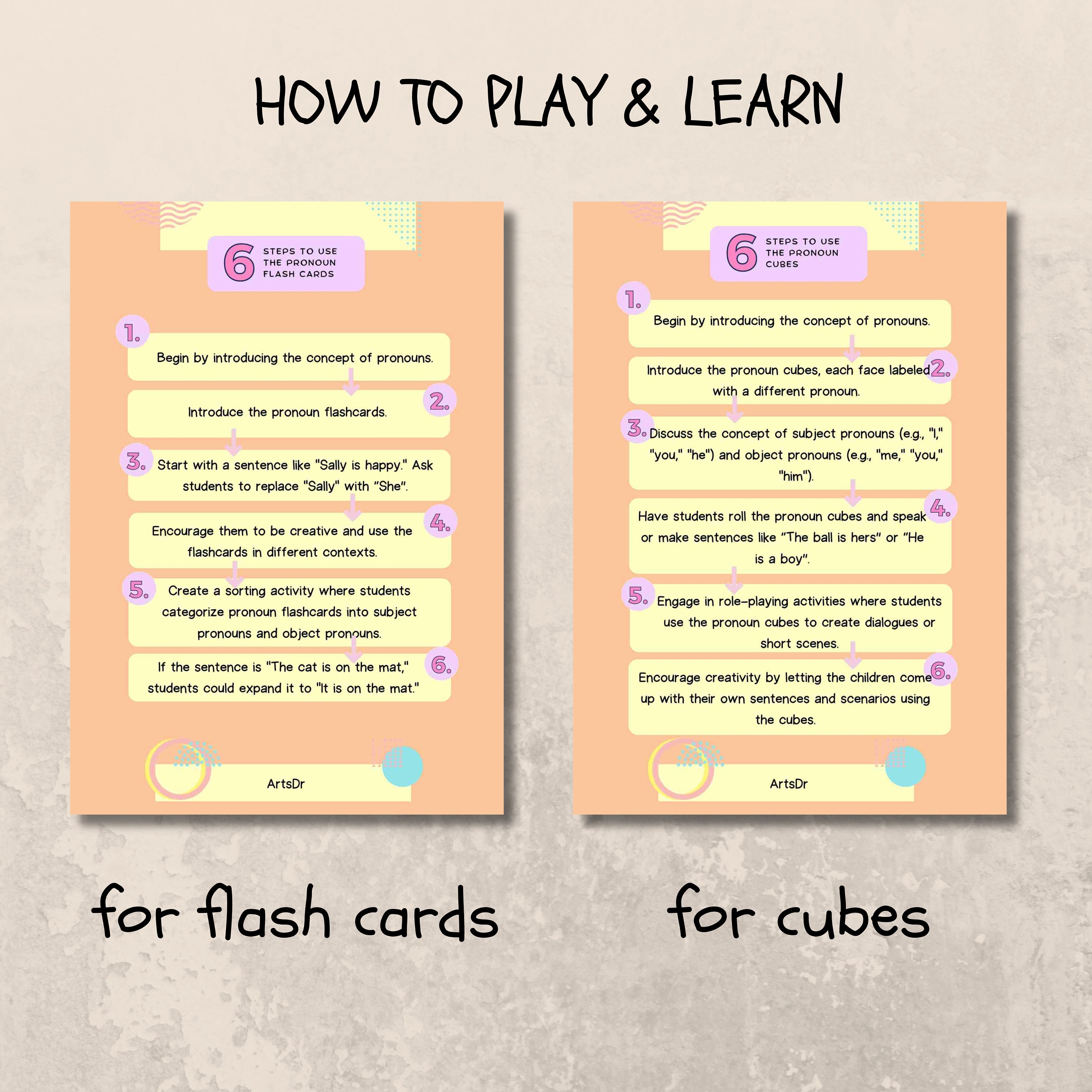 Language Learning Printable Flash Cards Pronouns Gift Cubes Young ...