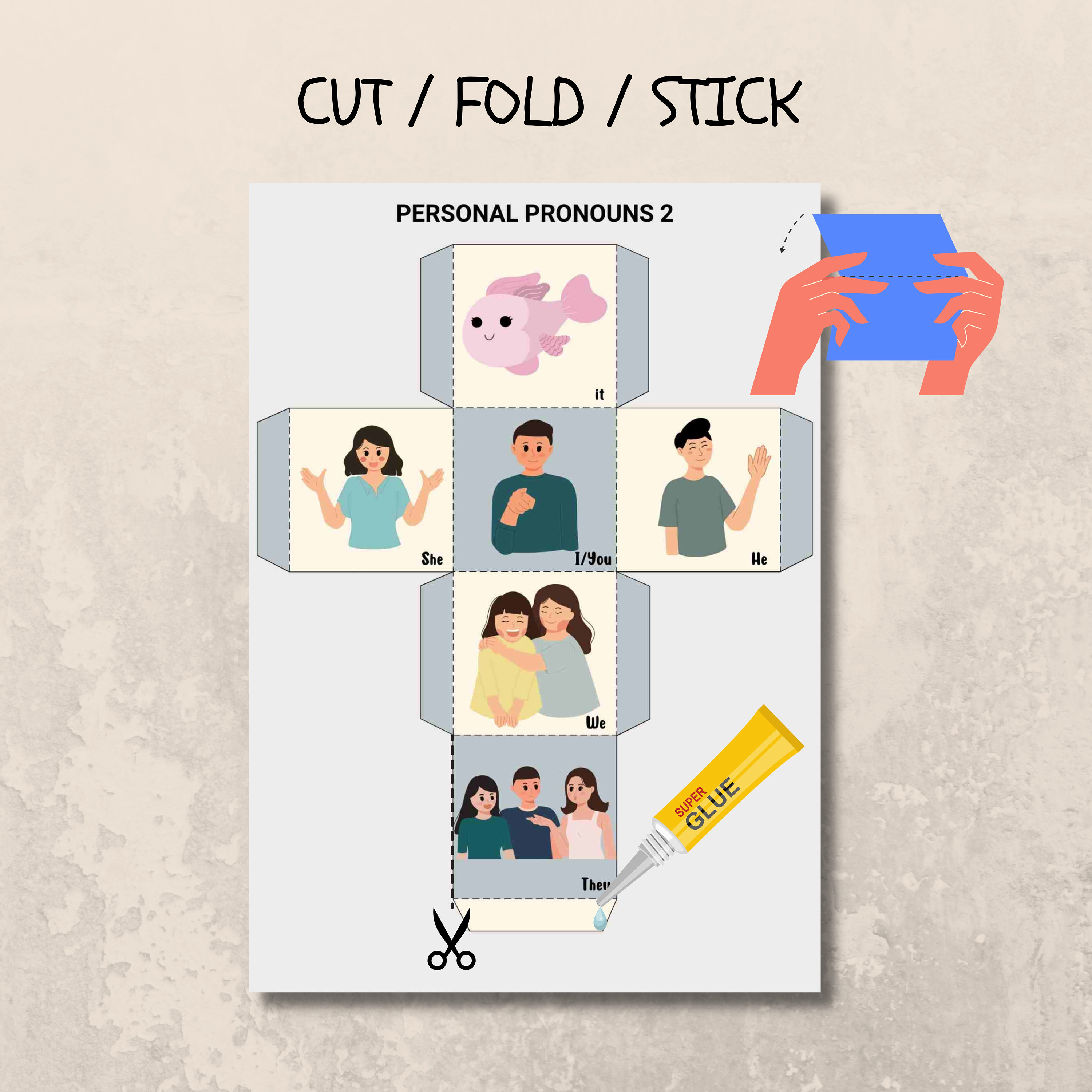 Language Learning Printable Flash Cards Pronouns Gift Cubes Young ...