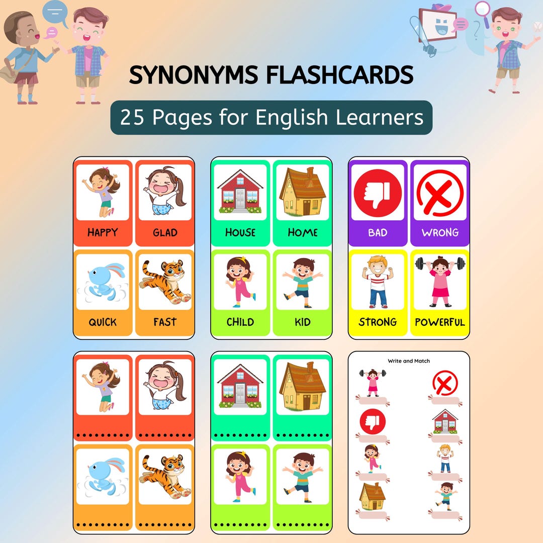 Synonym Flashcards for Vocabulary Learning Gift for Kids English ...