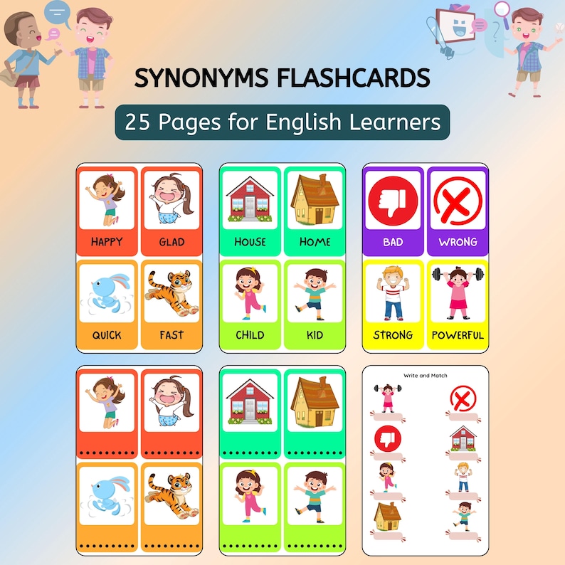 Synonym Flashcards for Vocabulary Learning Gift for Kids English ...