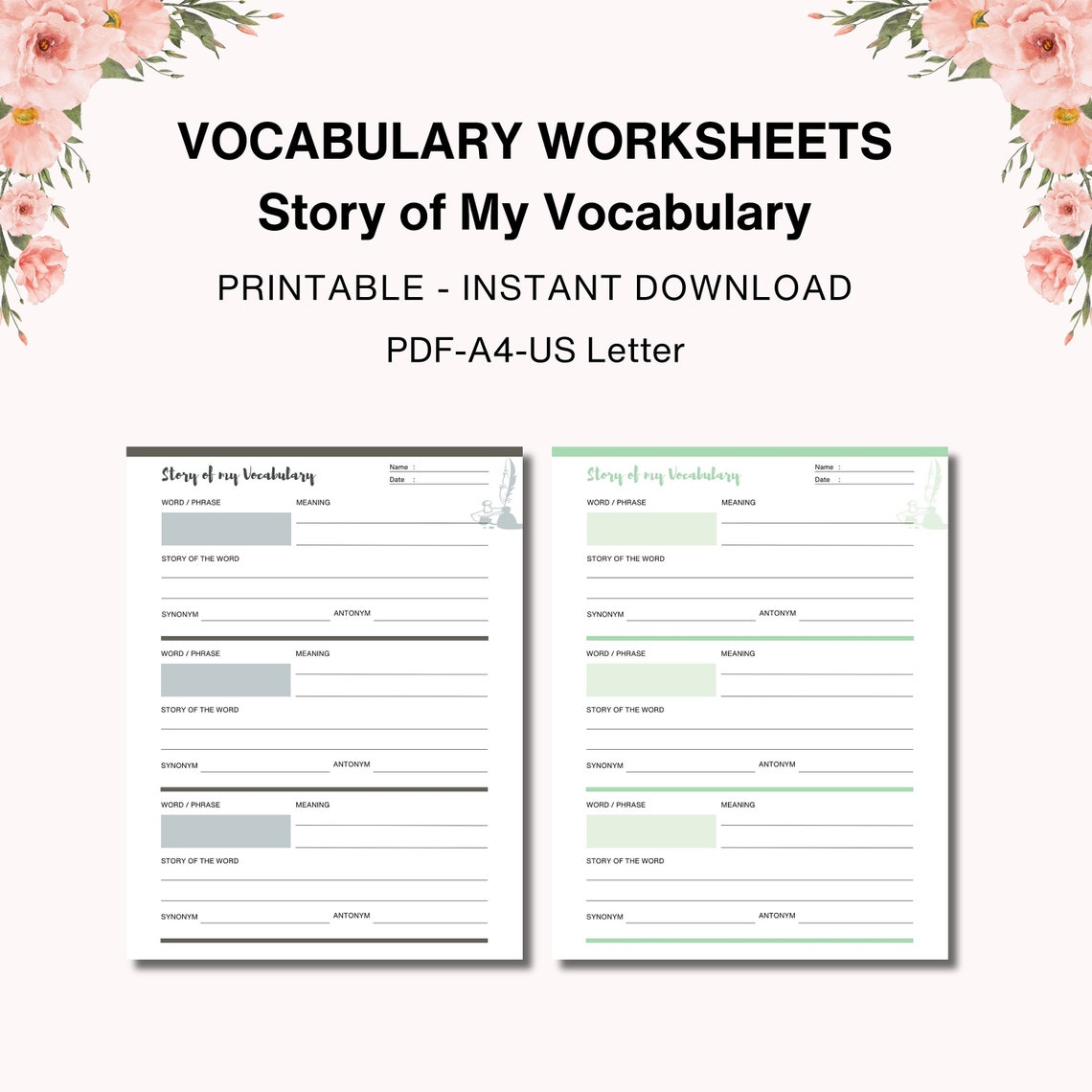 Language Learning Printable Materials for Vocabulary Practice Worksheet ...