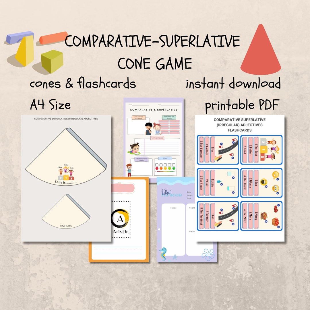 Language Learning Printable Flash Cards Comparative Superlative Gift ...