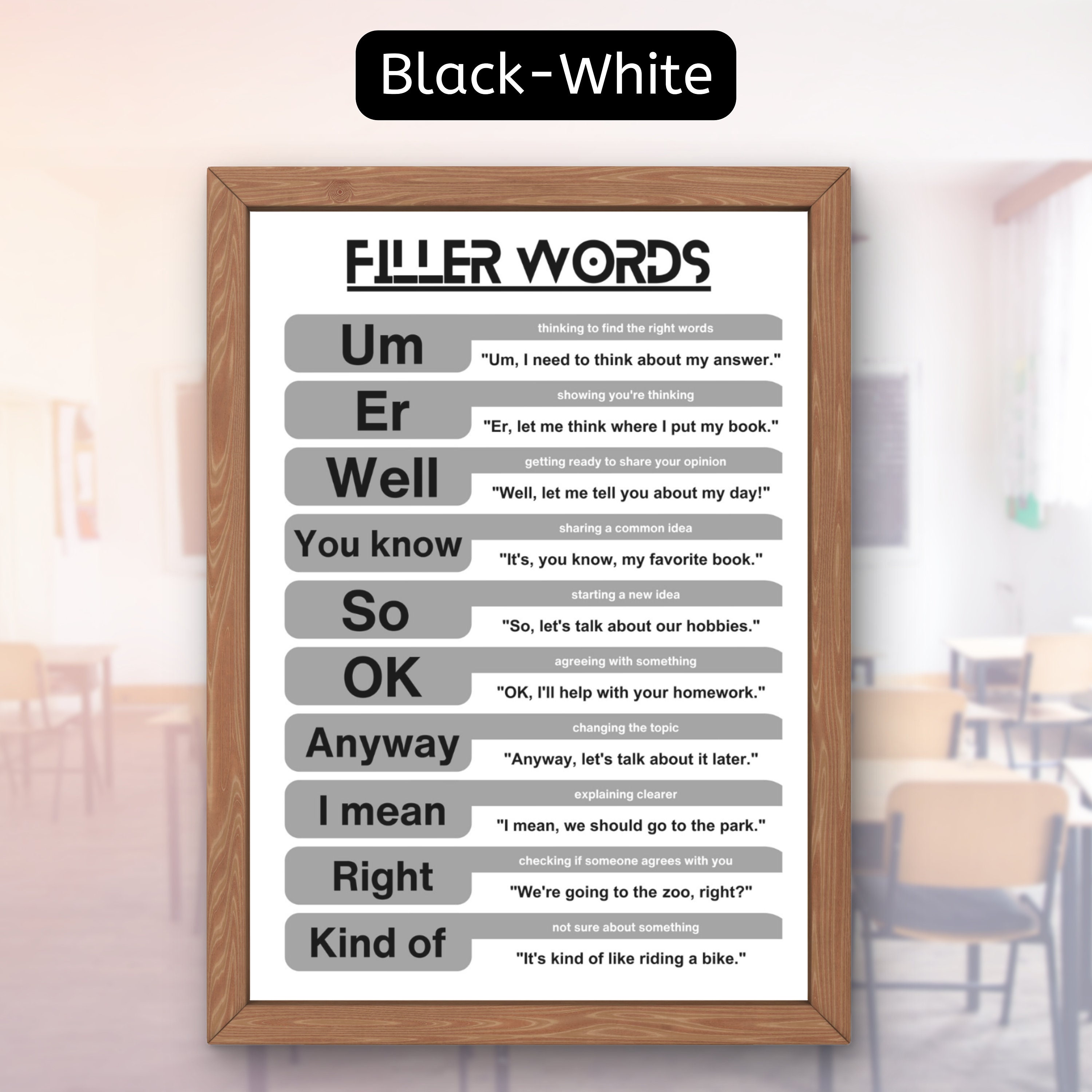 Filler Words High-resolution Posters for Language Learning Materials ...