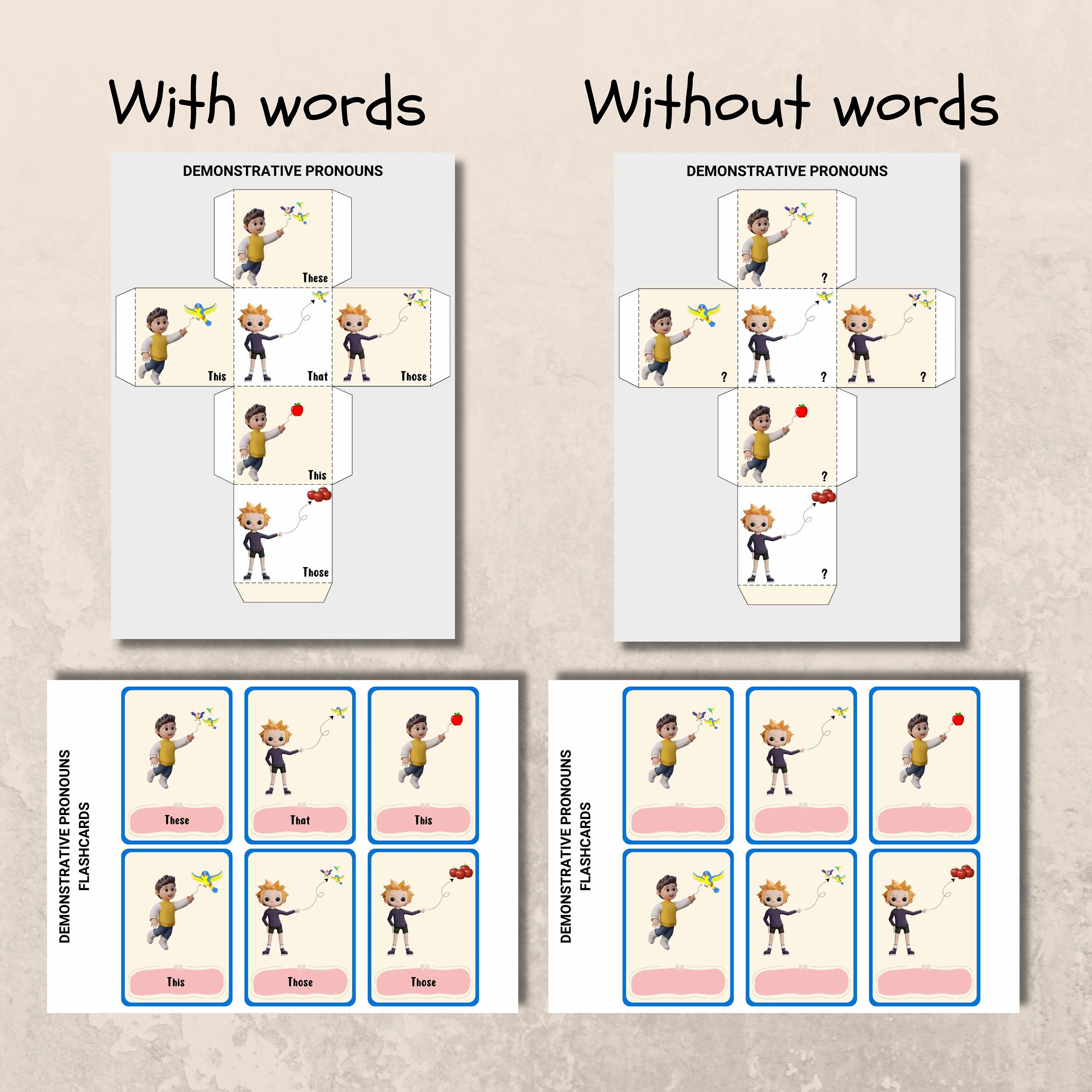 Language Learning Printable Flash Cards Pronouns Gift Cubes Young ...