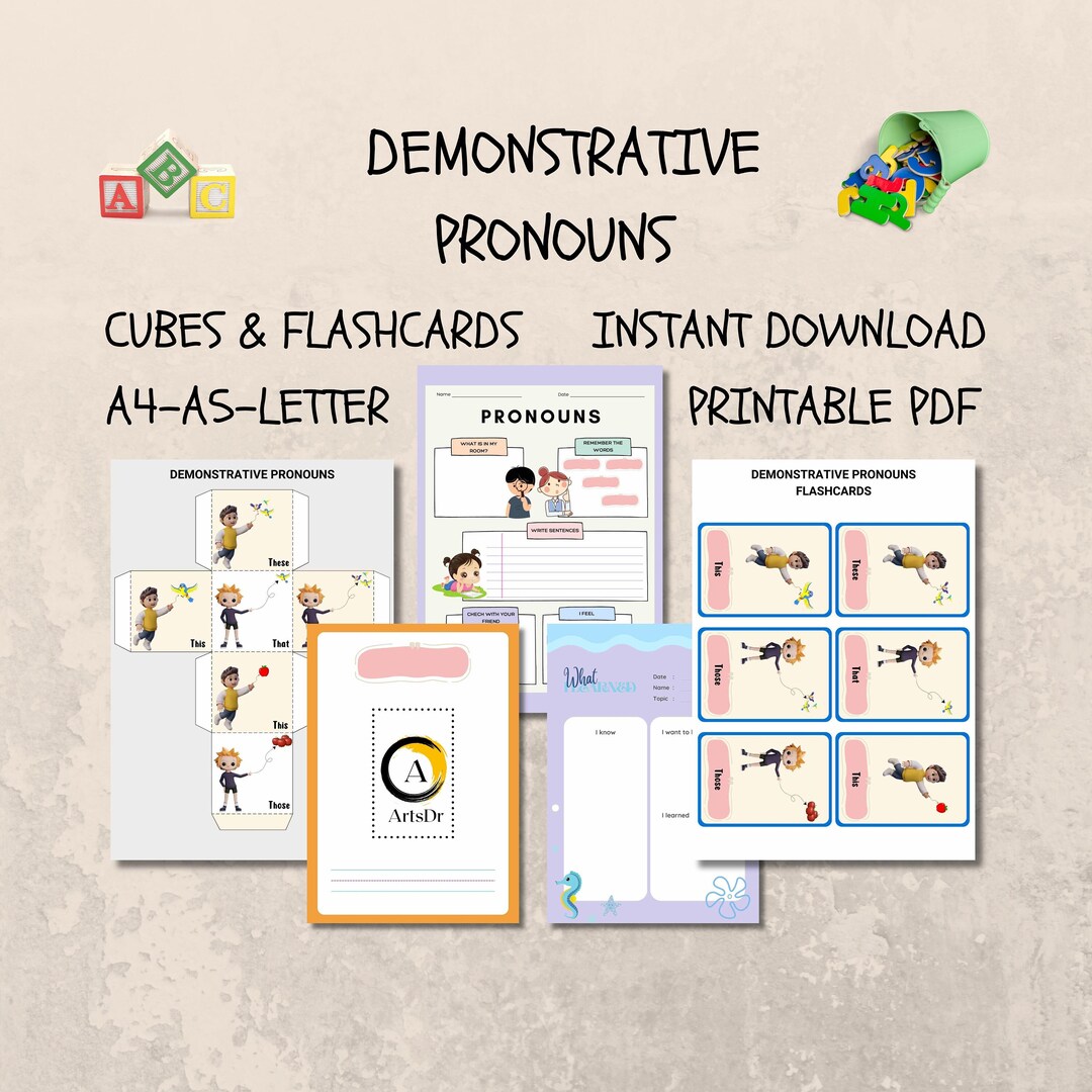 Language Learning Printable Flash Cards Pronouns Gift Cubes Young ...
