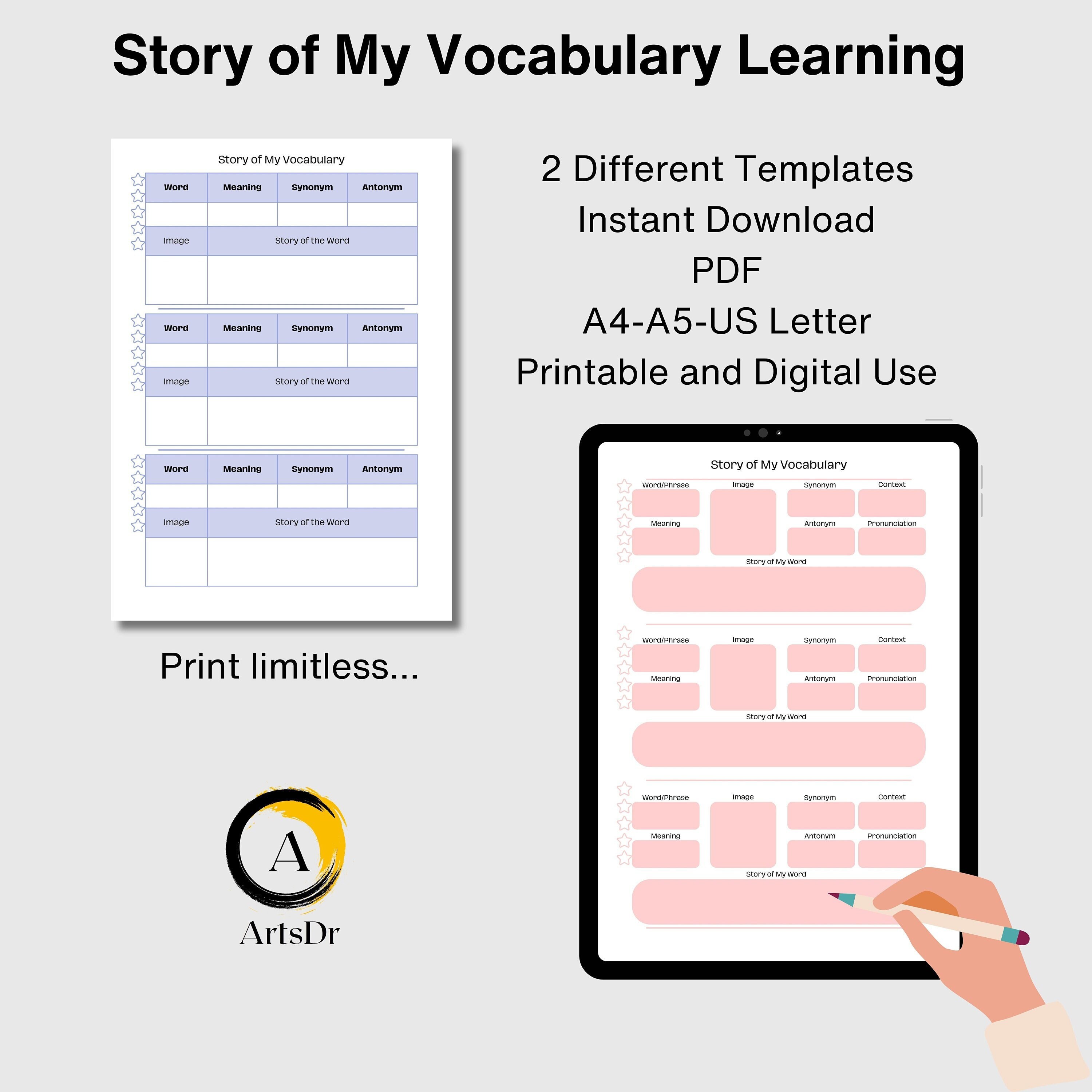 Language Learning Vocabulary Template Study Notebook for Language ...