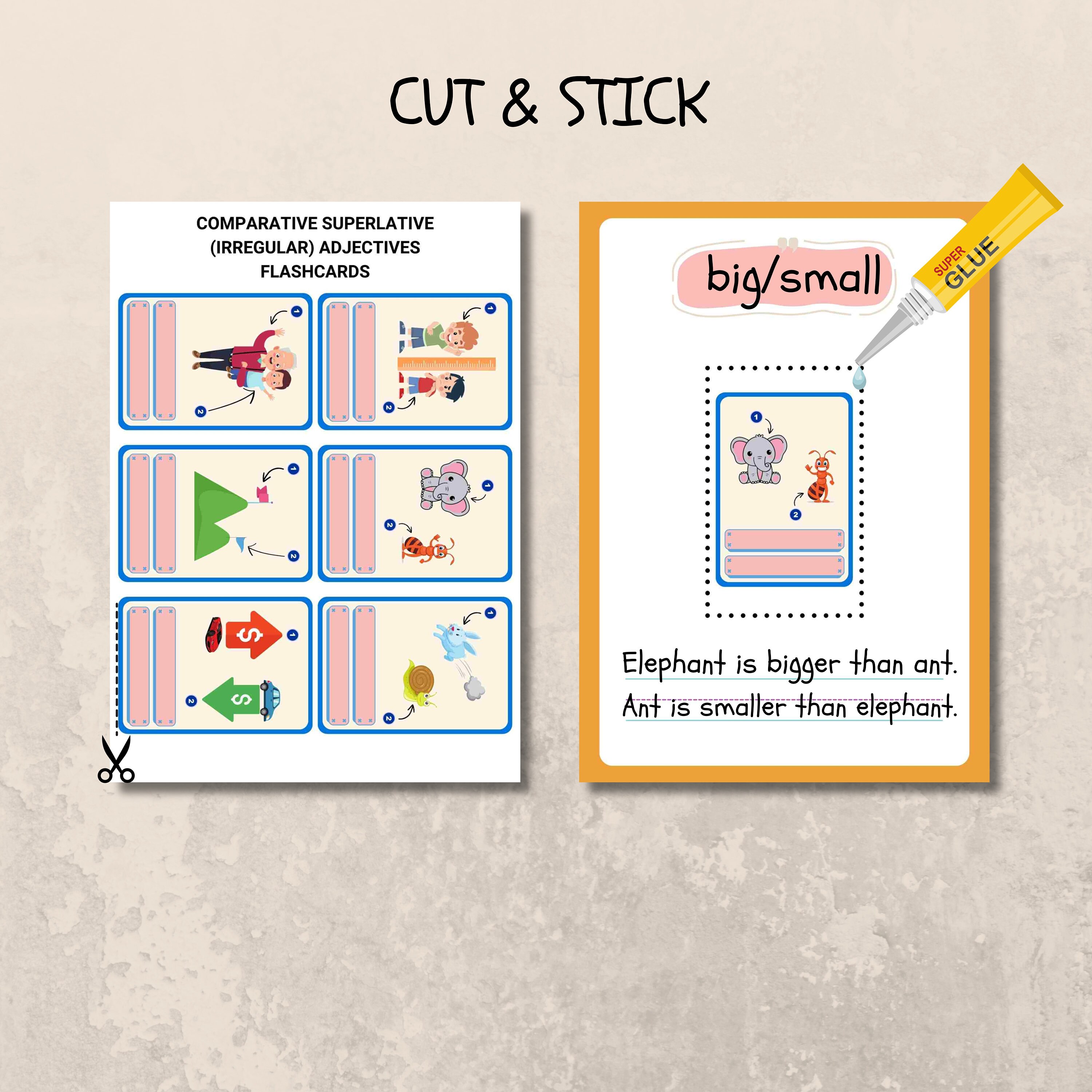 Language Learning Printable Flash Cards Comparative Superlative Gift ...