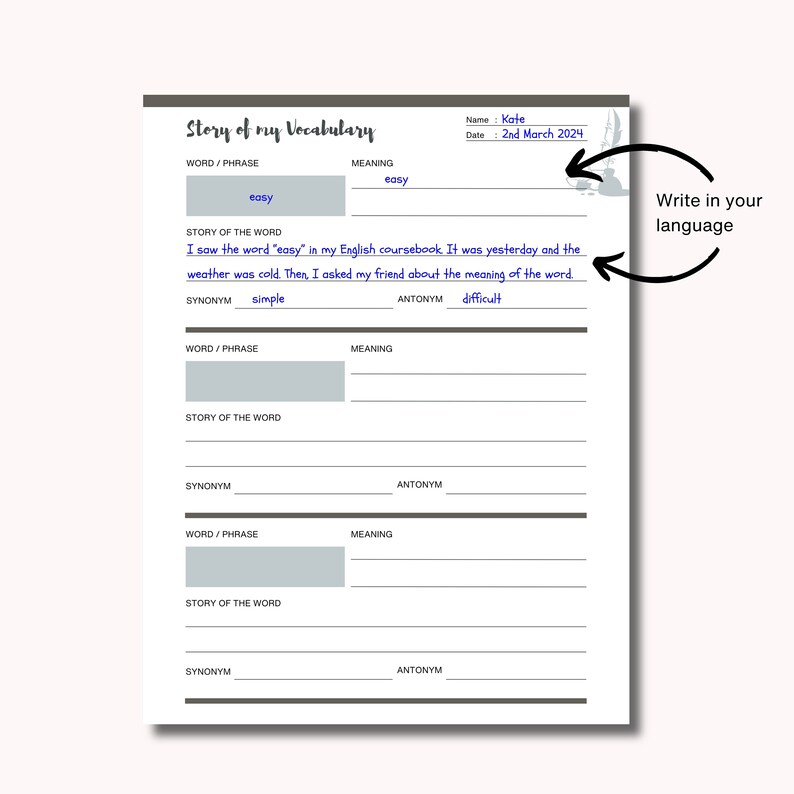 Language Learning Printable Materials for Vocabulary Practice Worksheet ...