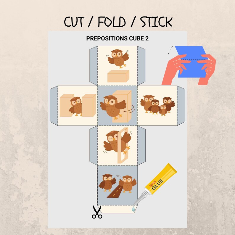 Language Learning Printable Flash Cards Prepositions Gift Cubes Young ...