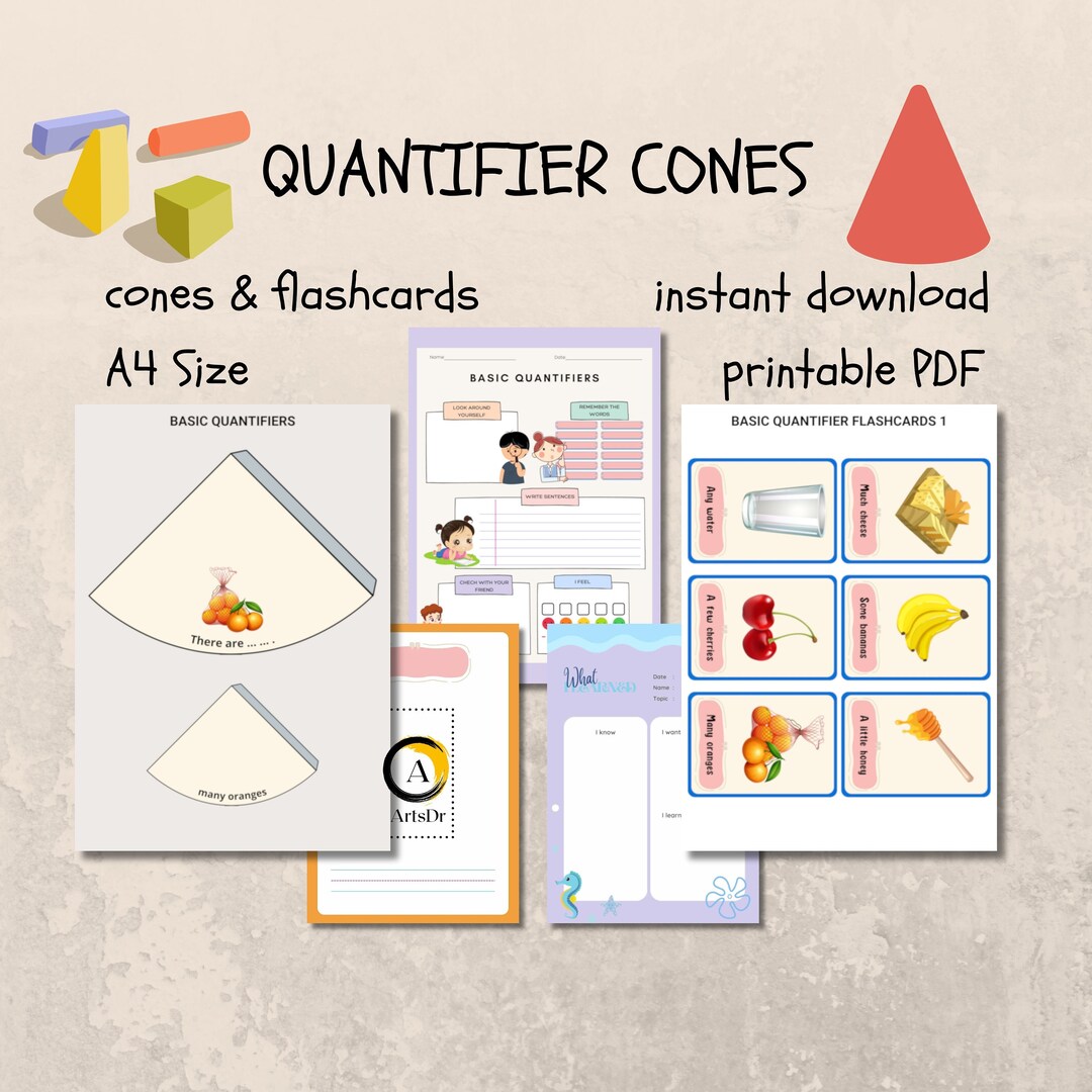 Language Learning Printable Flash Cards Quantifiers Gift Cones Young Learners PDF Prints for ...