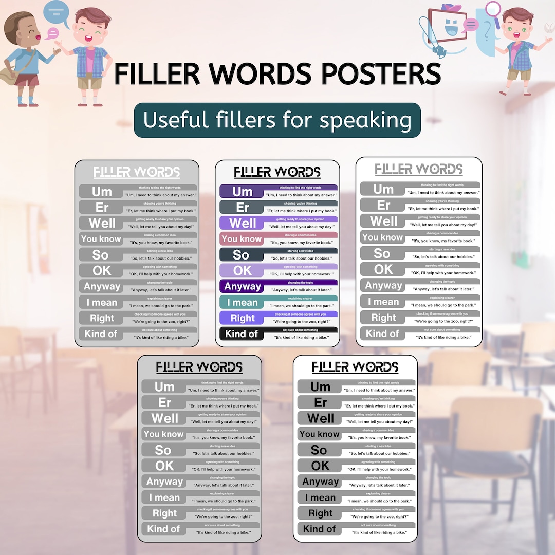 Filler Words High-resolution Posters for Language Learning Materials ...