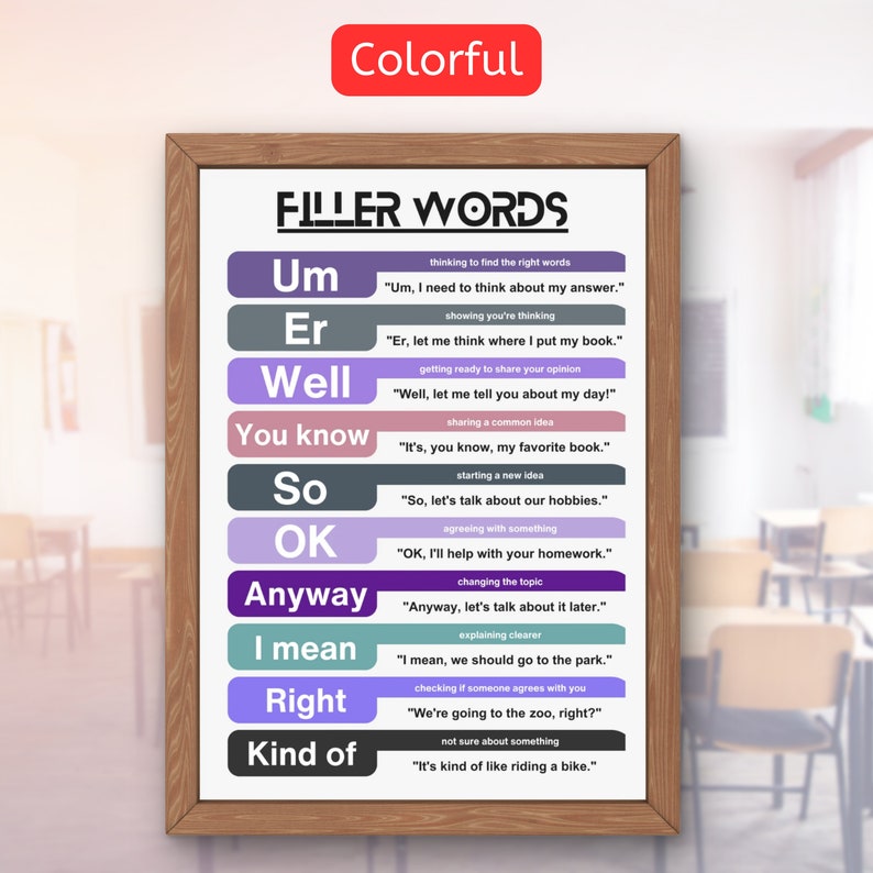 Filler Words High-resolution Posters for Language Learning Materials ...
