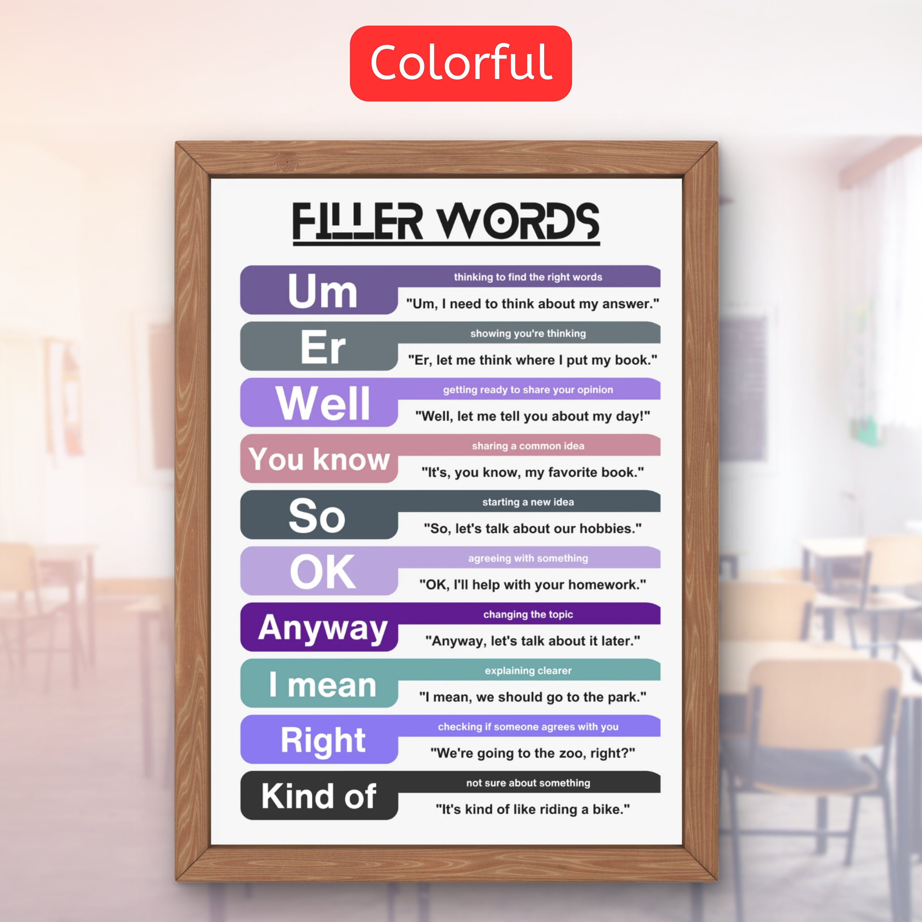 Filler Words High-resolution Posters for Language Learning Materials ...