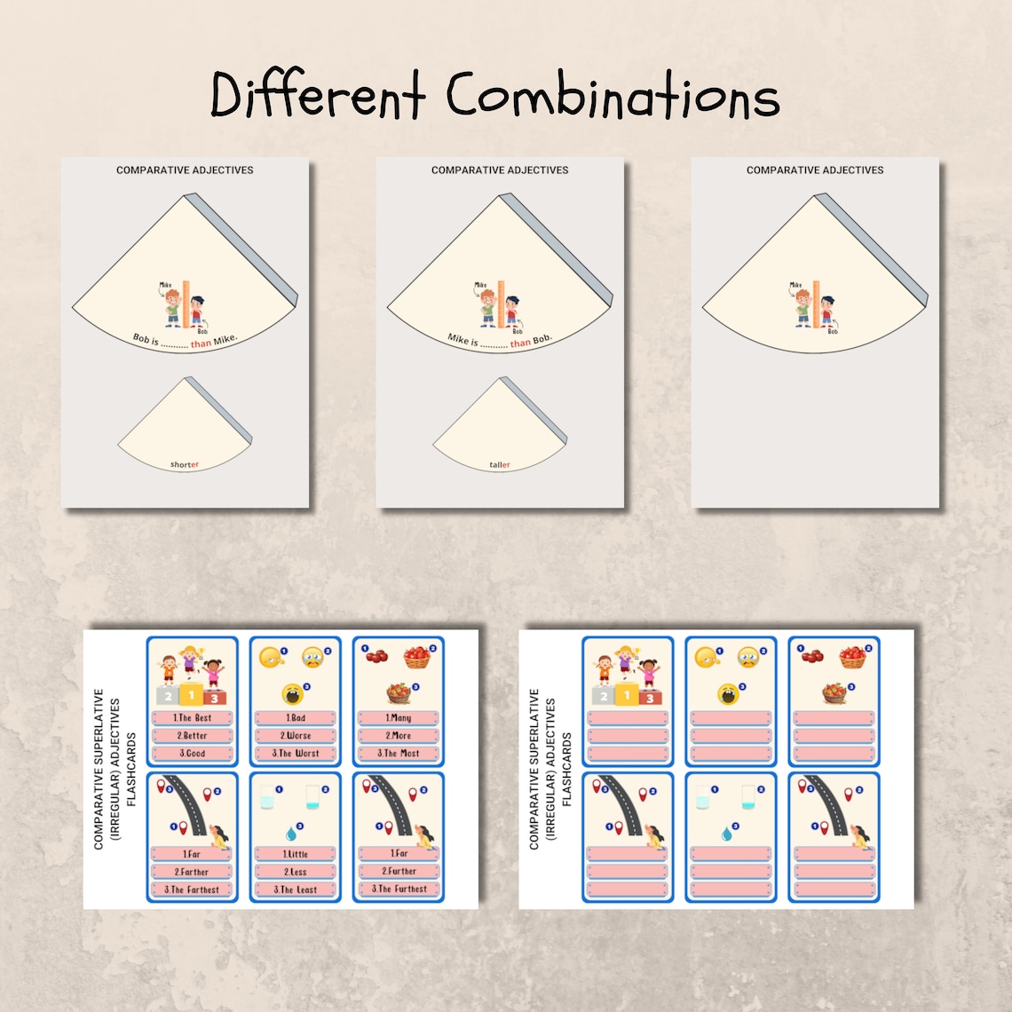 Language Learning Printable Flash Cards Comparative Superlative Gift ...