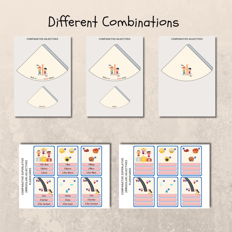 Language Learning Printable Flash Cards Comparative Superlative Gift ...