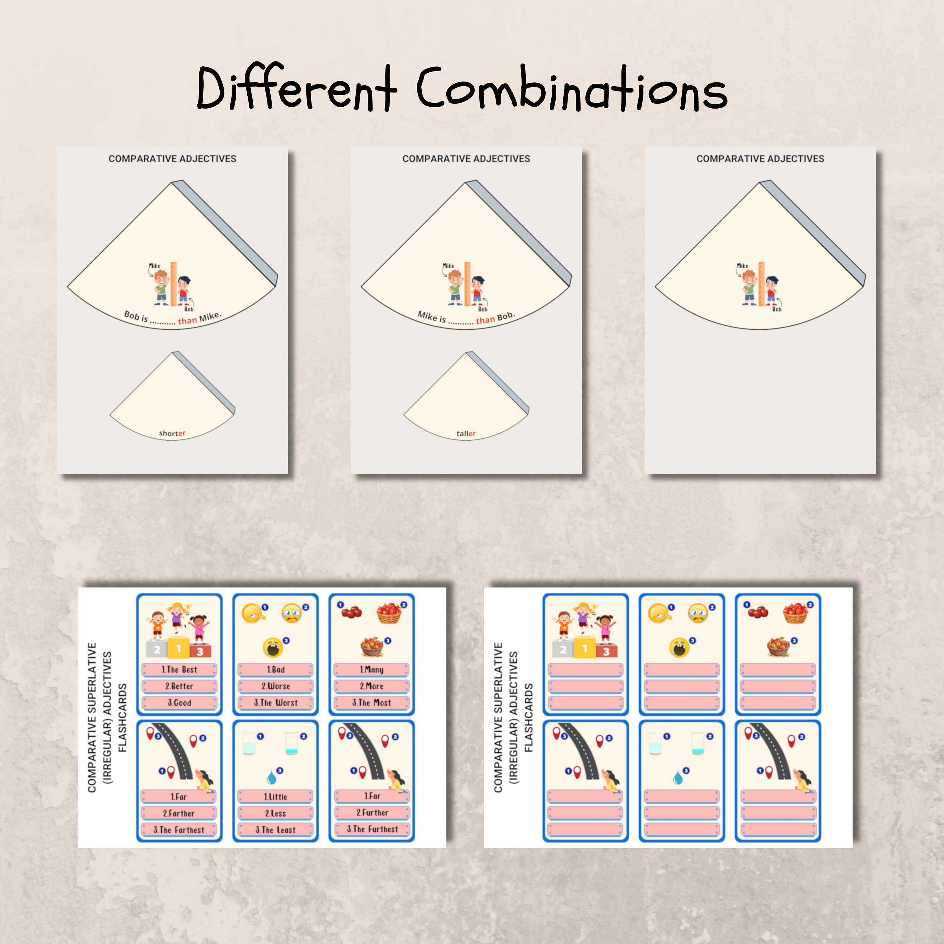 Language Learning Printable Flash Cards Comparative Superlative Gift ...