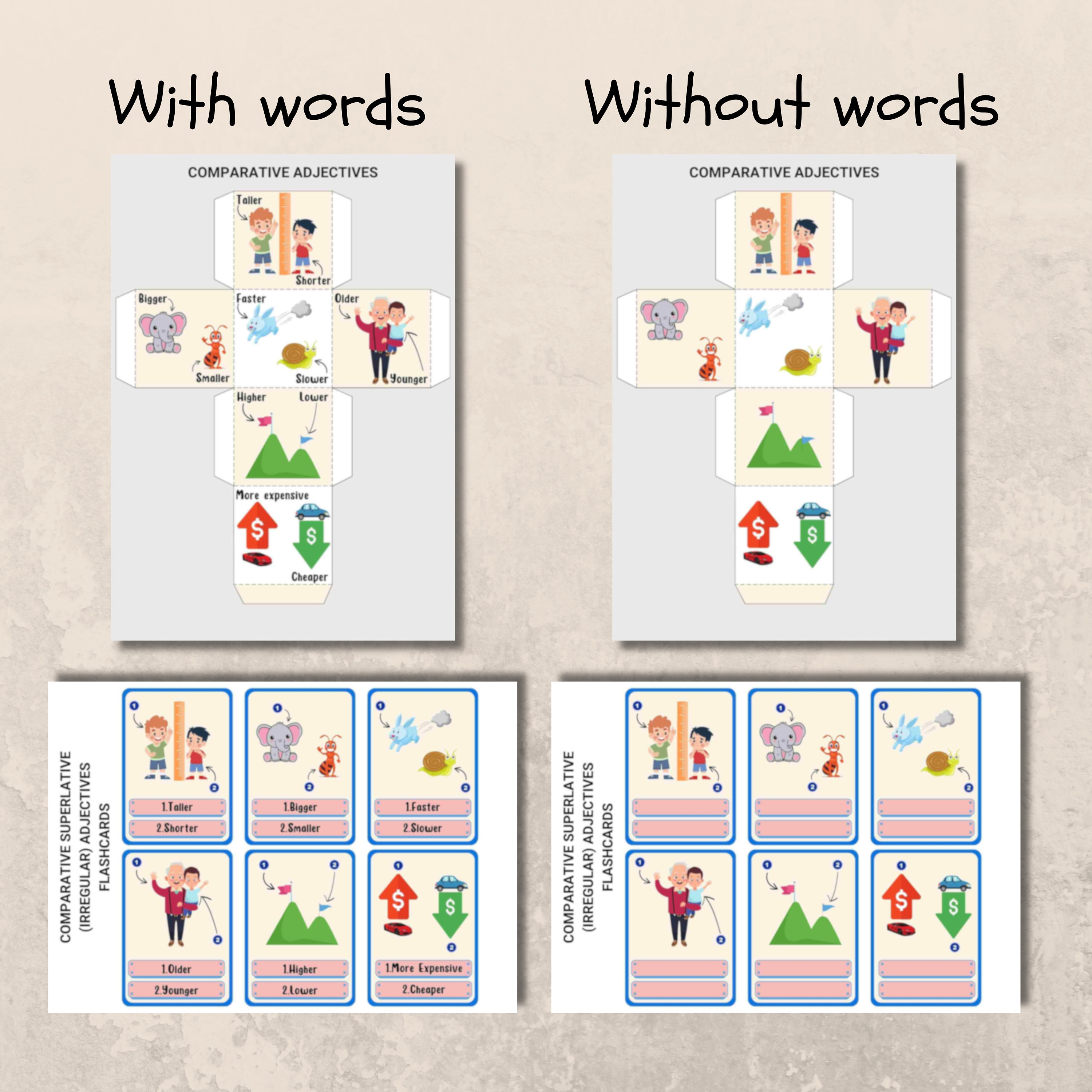 Language Learning Printable Flash Cards Comparative Superlative Gift ...