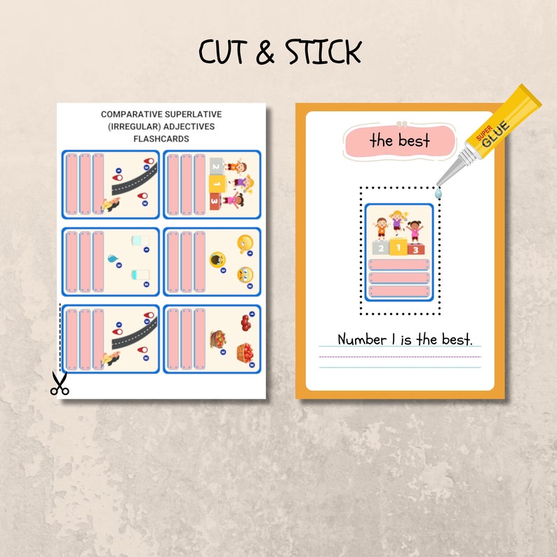 Language Learning Printable Flash Cards Comparative Superlative Gift ...