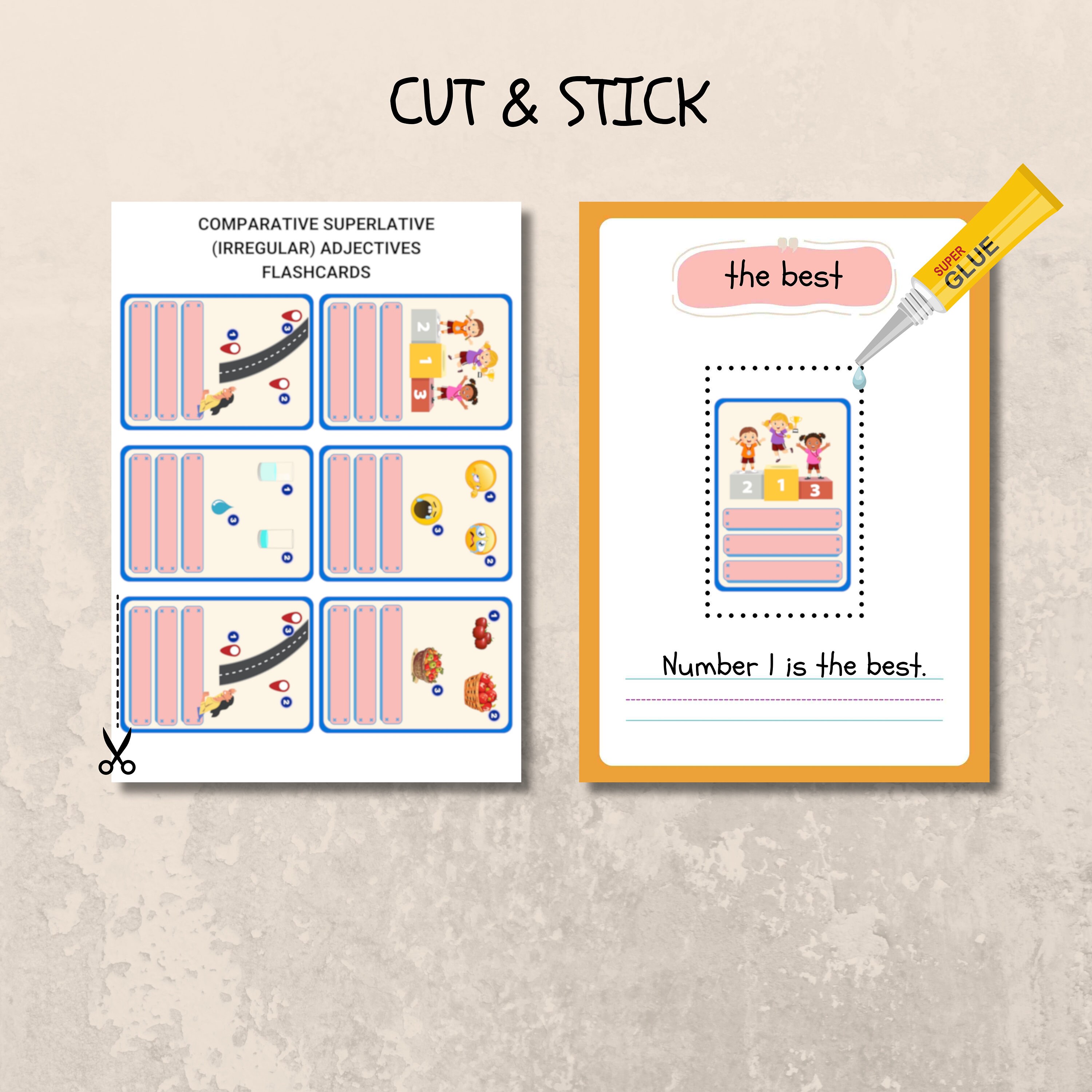 Language Learning Printable Flash Cards Comparative Superlative Gift ...